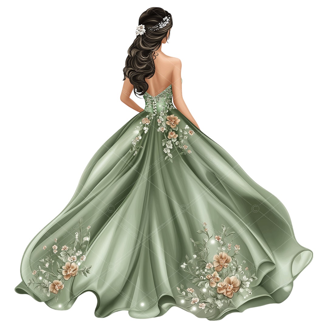Quinceañera Clipart | Sage Green Quinceañera Clipart | Quinceañera Dress Clipart | Sage ...