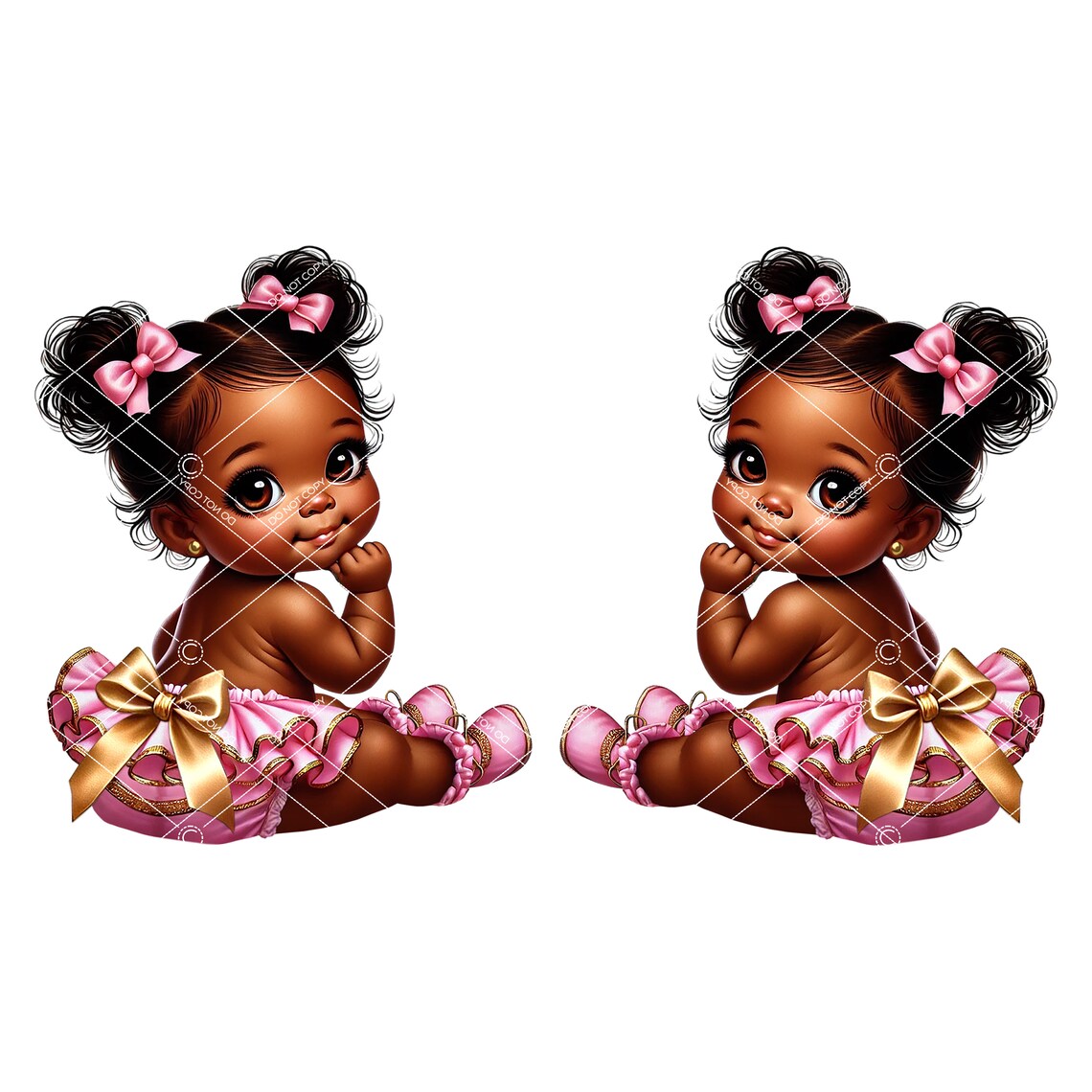 African American Baby Girl Clipart, Pink and Gold Tutu, Digital Art ...