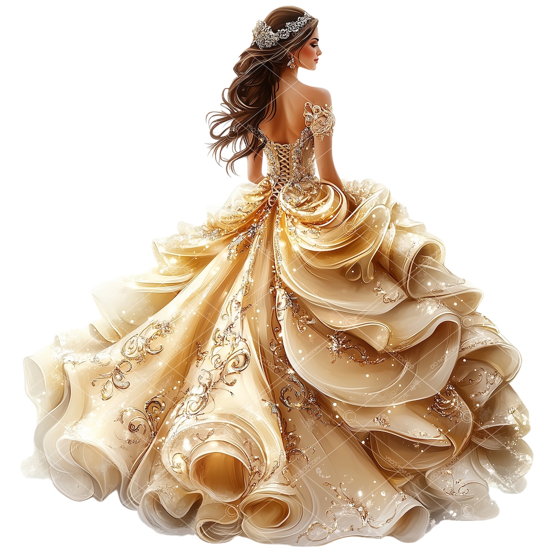 Gold Quinceañera Clipart,gold Quinceañera Dress Clipart,gold ...