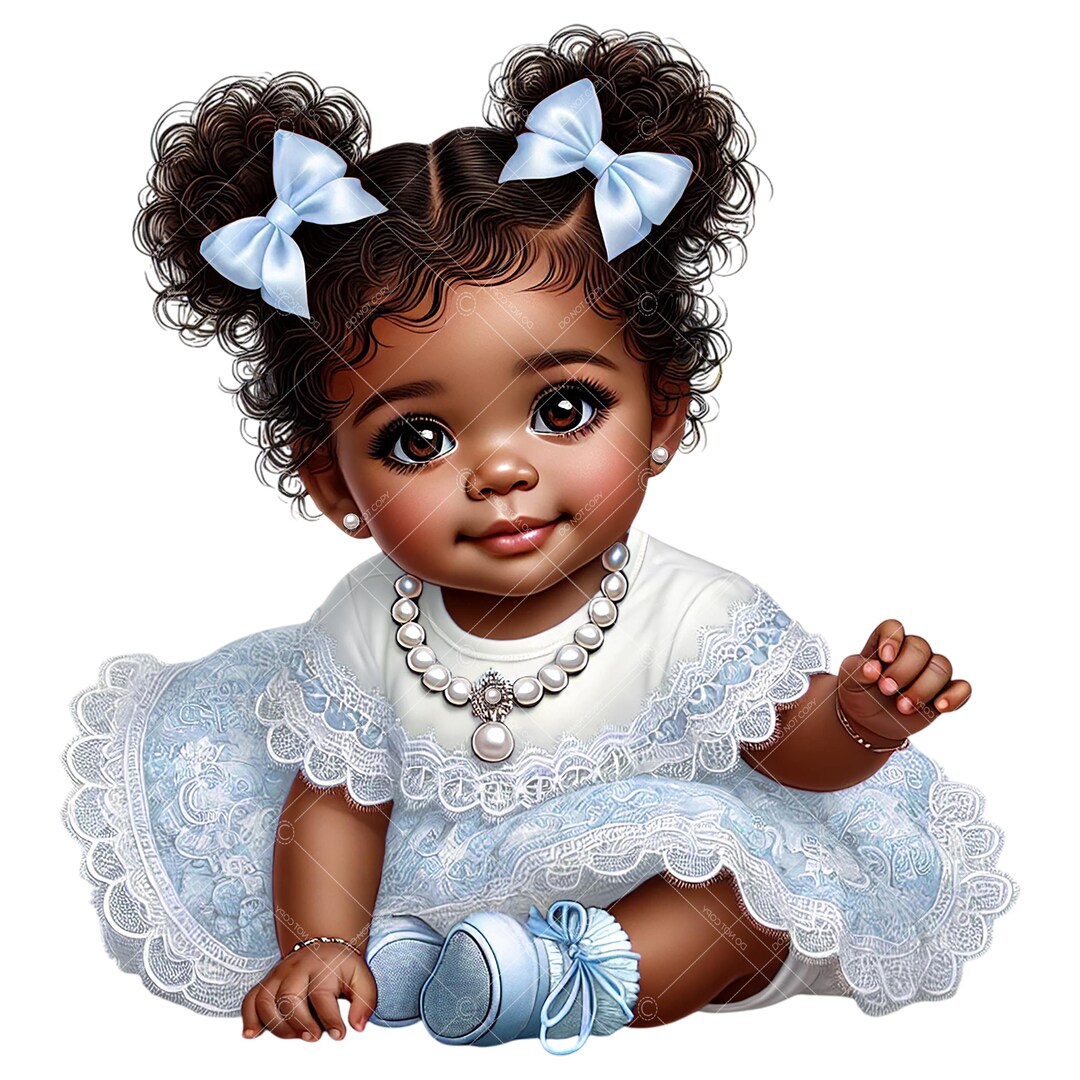 Baby Girl Clipart — African-american Baby in Light Blue Lace Dress With ...