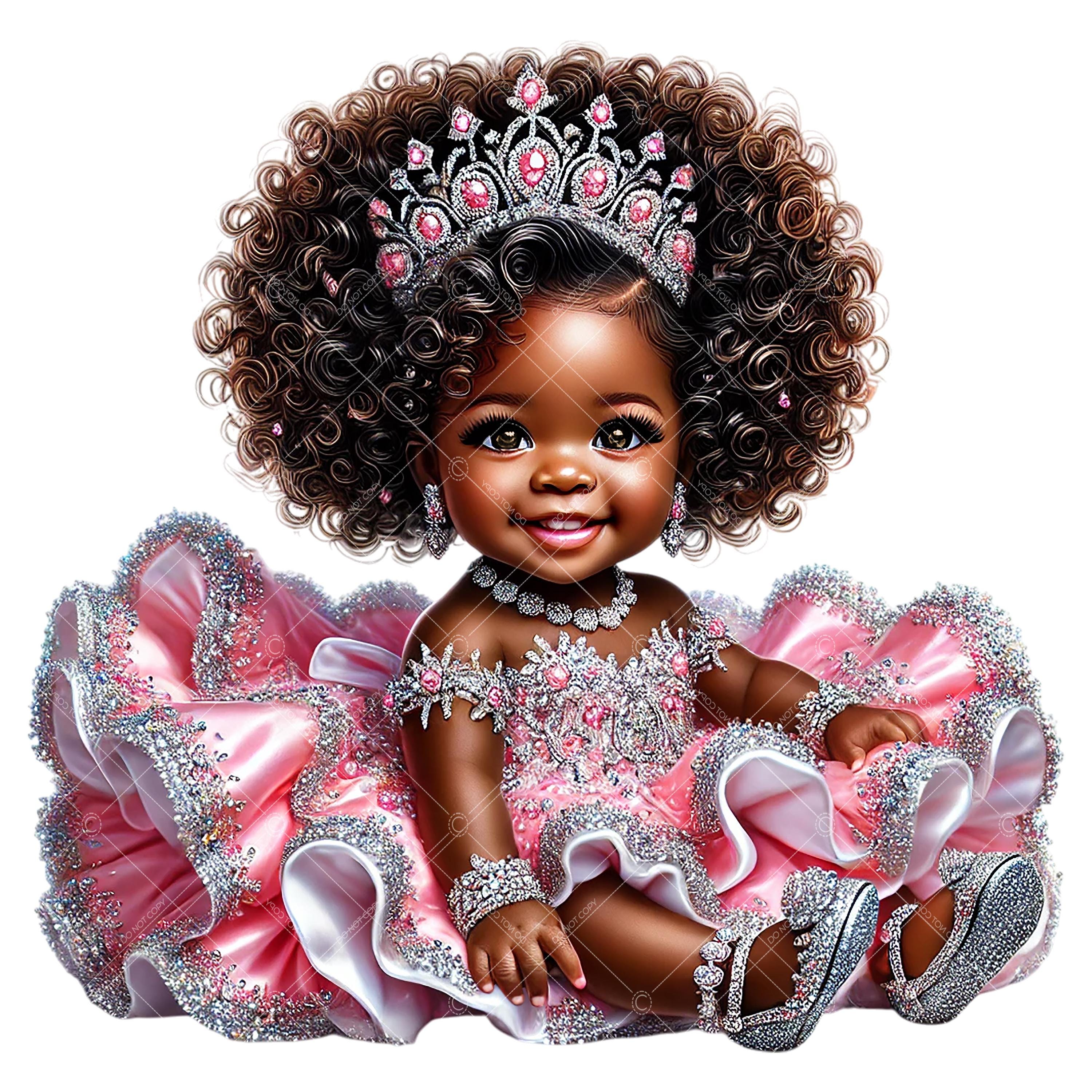 Luxury African American Baby Girl Clipart | Pink and Silver Glam ...