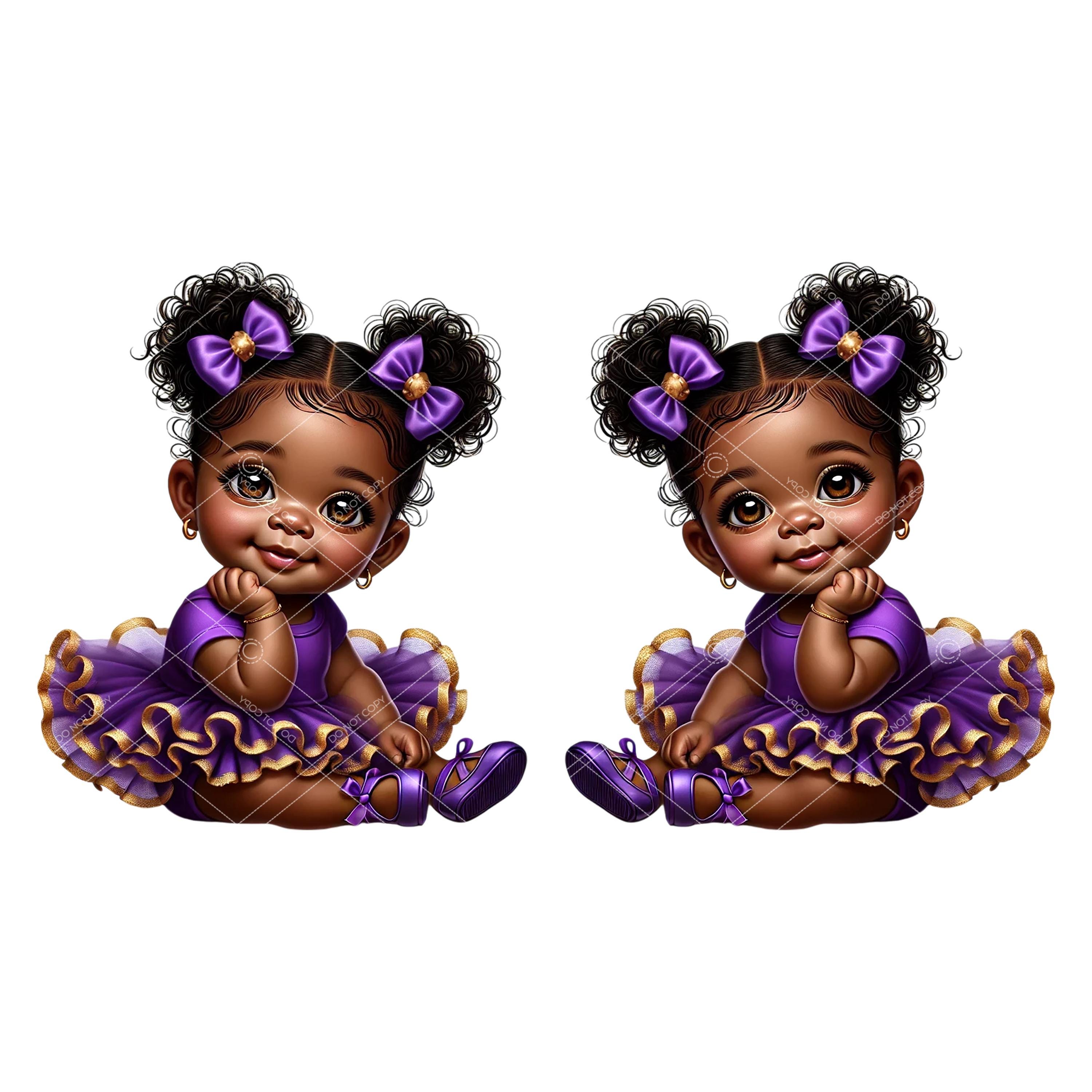 Adorable African American Baby Girl Clipart | Purple and Gold Tutu Baby ...