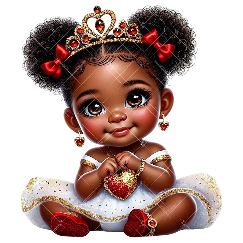 Valentine Princess Baby Girl Clipart: Red & Gold (PNG Digital Download ...