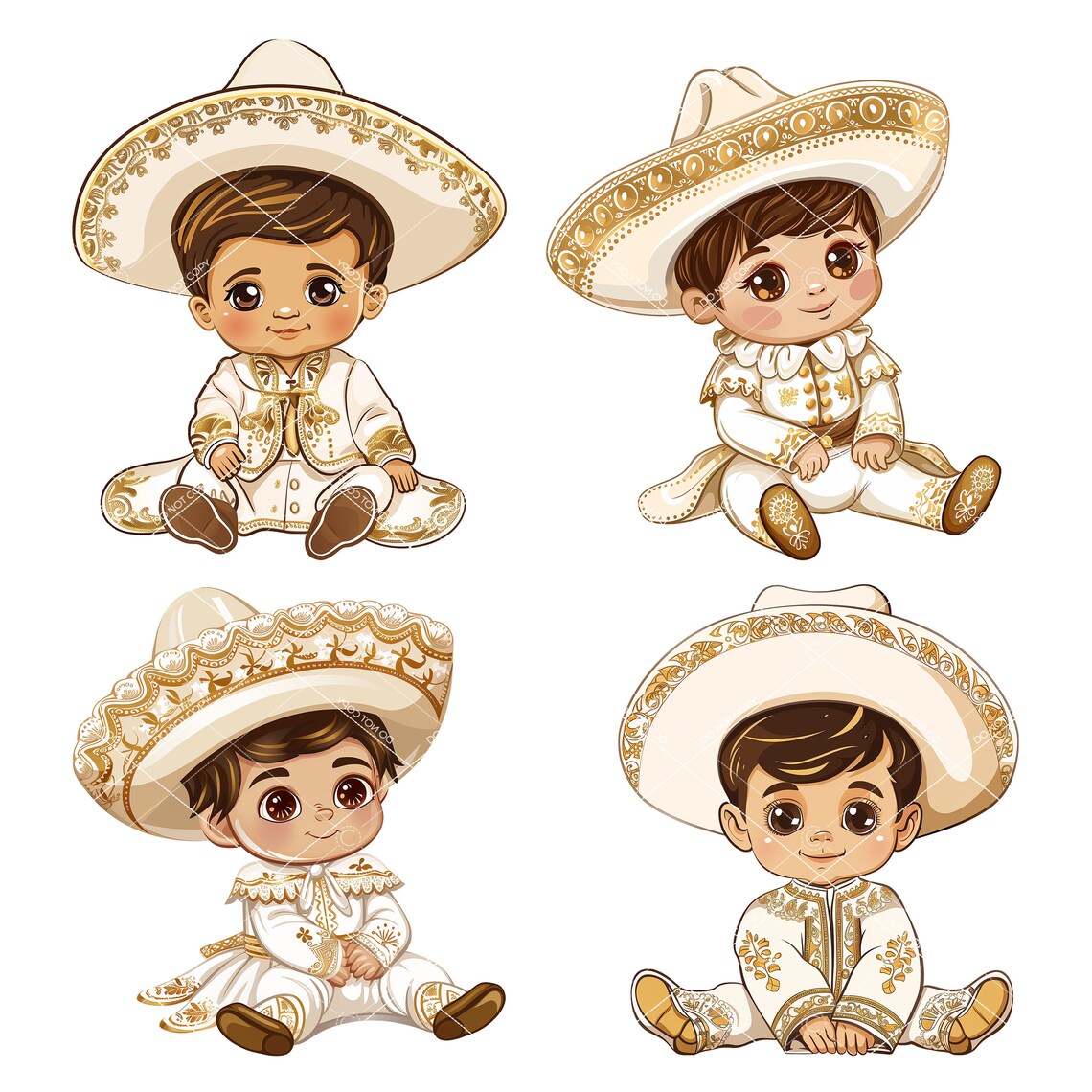 Clipart de Bebé Charro Blanco y Dorado: 4 diseños PNG (Descarga digital ...