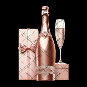 Rose Gold Champagne Vignette Clipart With Diamond Accents | Bottle ...