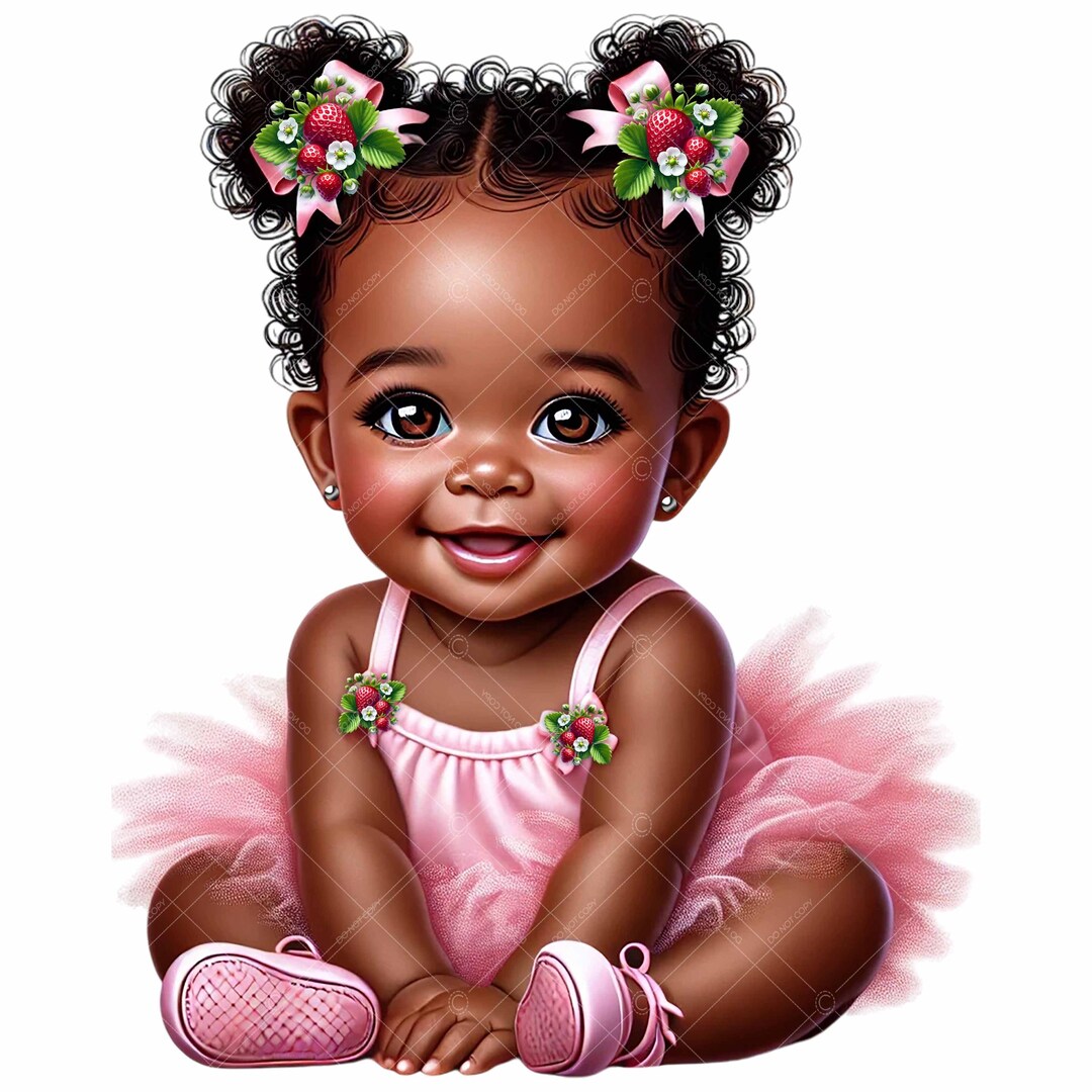 Strawberry Afro Baby Girl Clipart: Pink Tutu Dress (digital Download ...