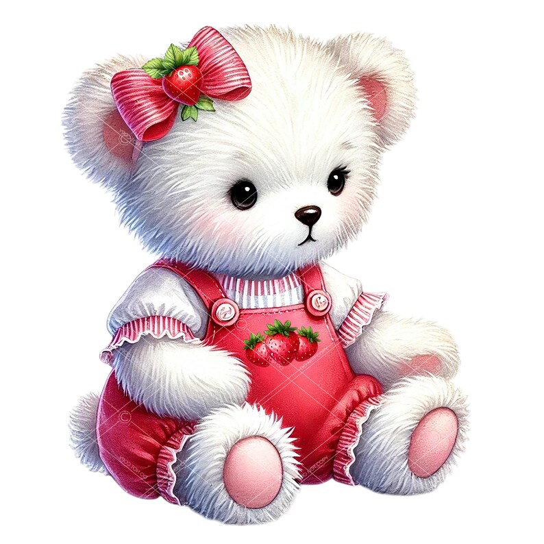 Strawberry Baby Girl Bear Clipart Set 4 Pack Strawberry Baby Shower ...