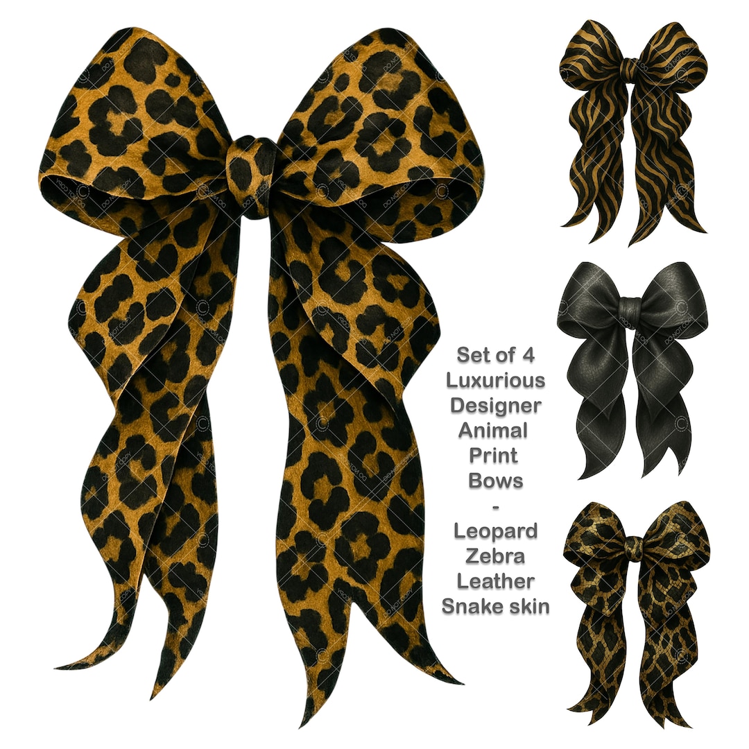 Animal Print Bow Clipart Set – Leopard Zebra Snake Leather PNG Bows - Etsy