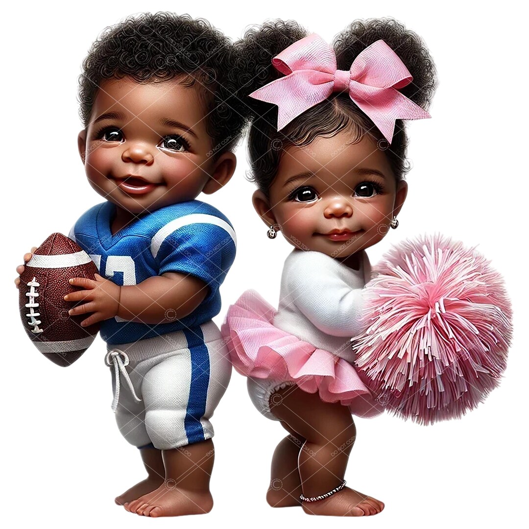 African American Baby Football Player and Cheerleader Clipart, Gender ...