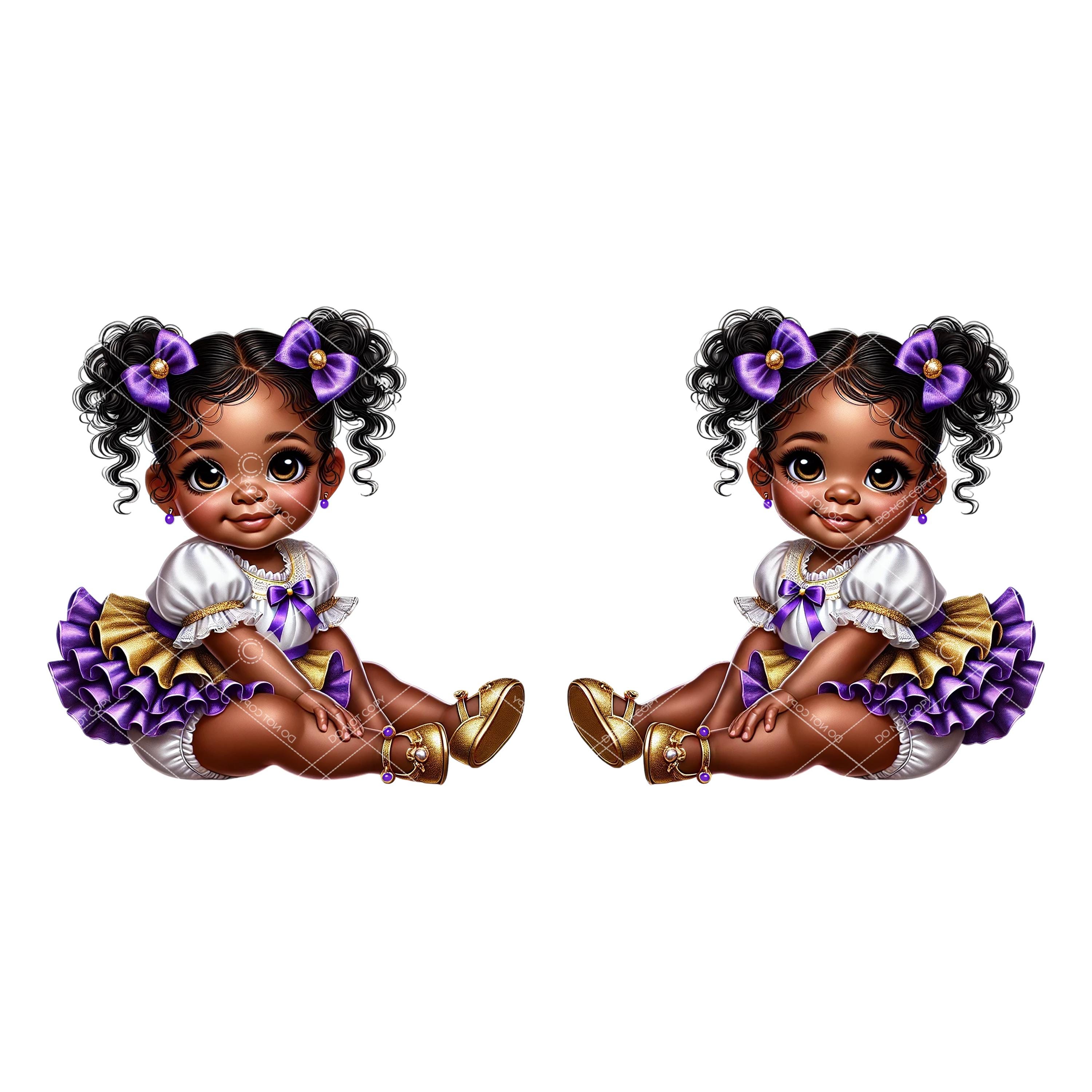 Adorable African American Baby Girl Clipart With Purple and Gold ...