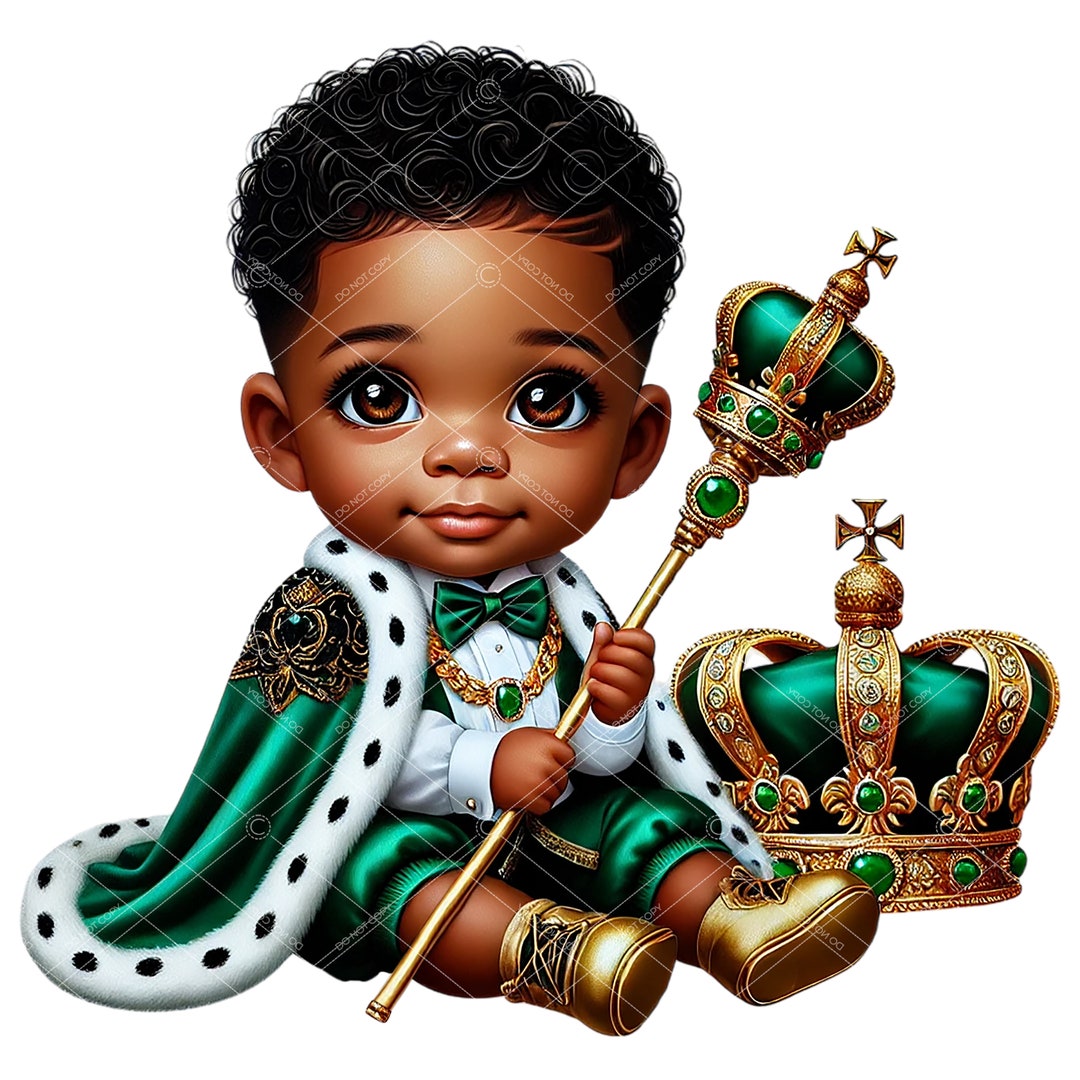 Afro Prince Clipart,green and Gold Prince Clipart,african American ...