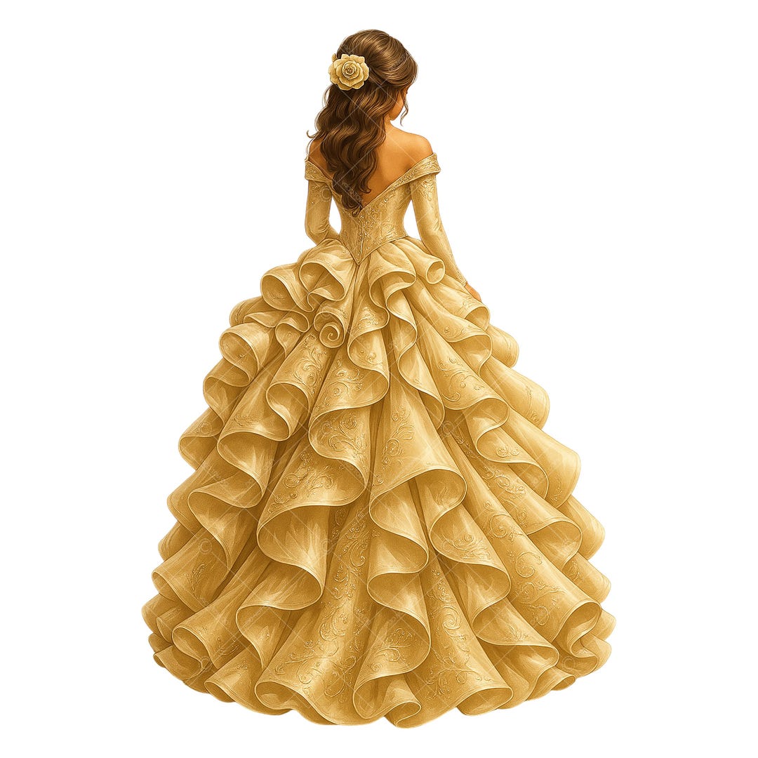 Gold Quinceañera Dress Clipart: Princess Ball Gown (PNG) - Etsy