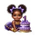 African American Baby Girl First Birthday Clipart: Purple & Gold Cake ...