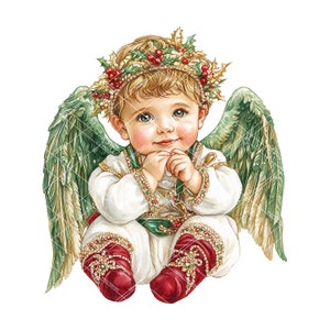 Watercolor Baby Boy Christmas Angel Clipart Set of 4, Christmas Angel ...