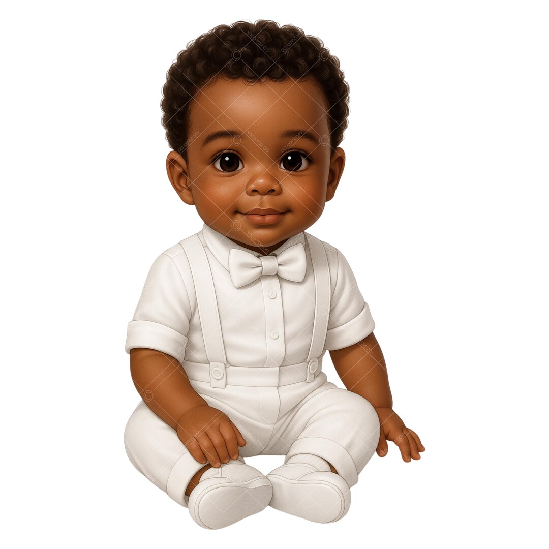 African American Baby Boy Clipart: White Bow Tie, Suspenders (PNG ...