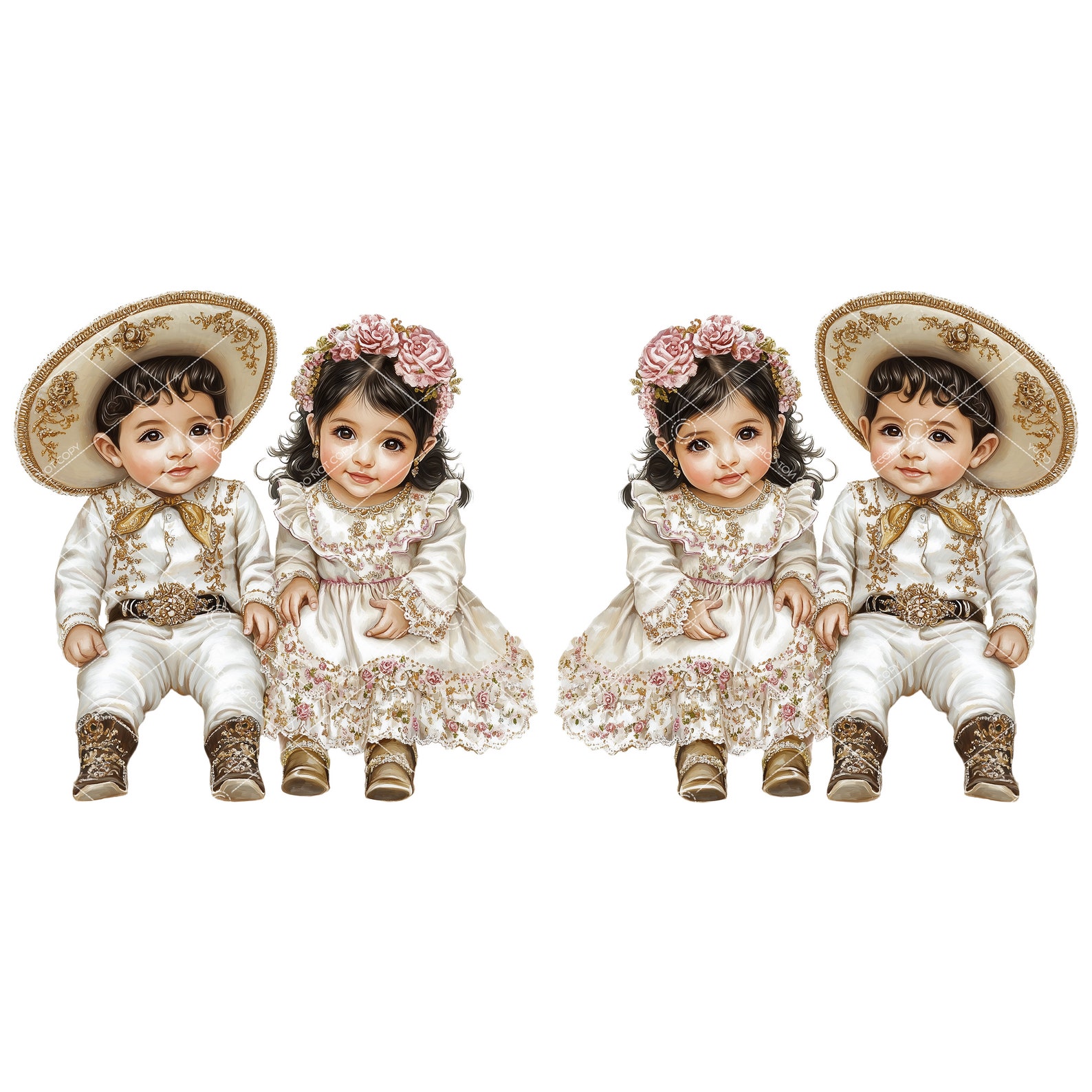 Gold Charro Charra Twins Clipart: Baptism Design (PNG) - Etsy