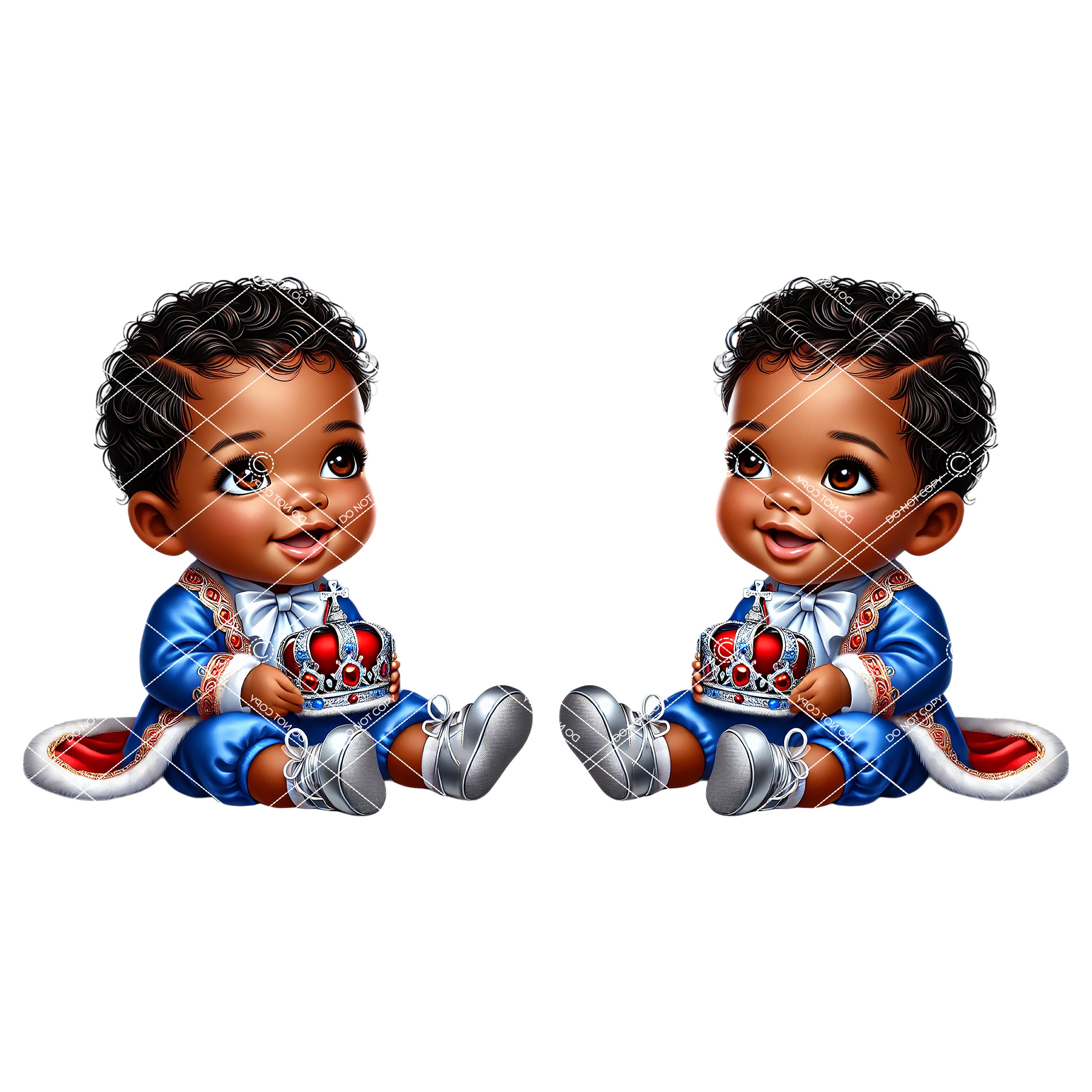 Afro Baby Prince Clipart: Royal Blue, Red, Silver Outfit (PNG) - Etsy