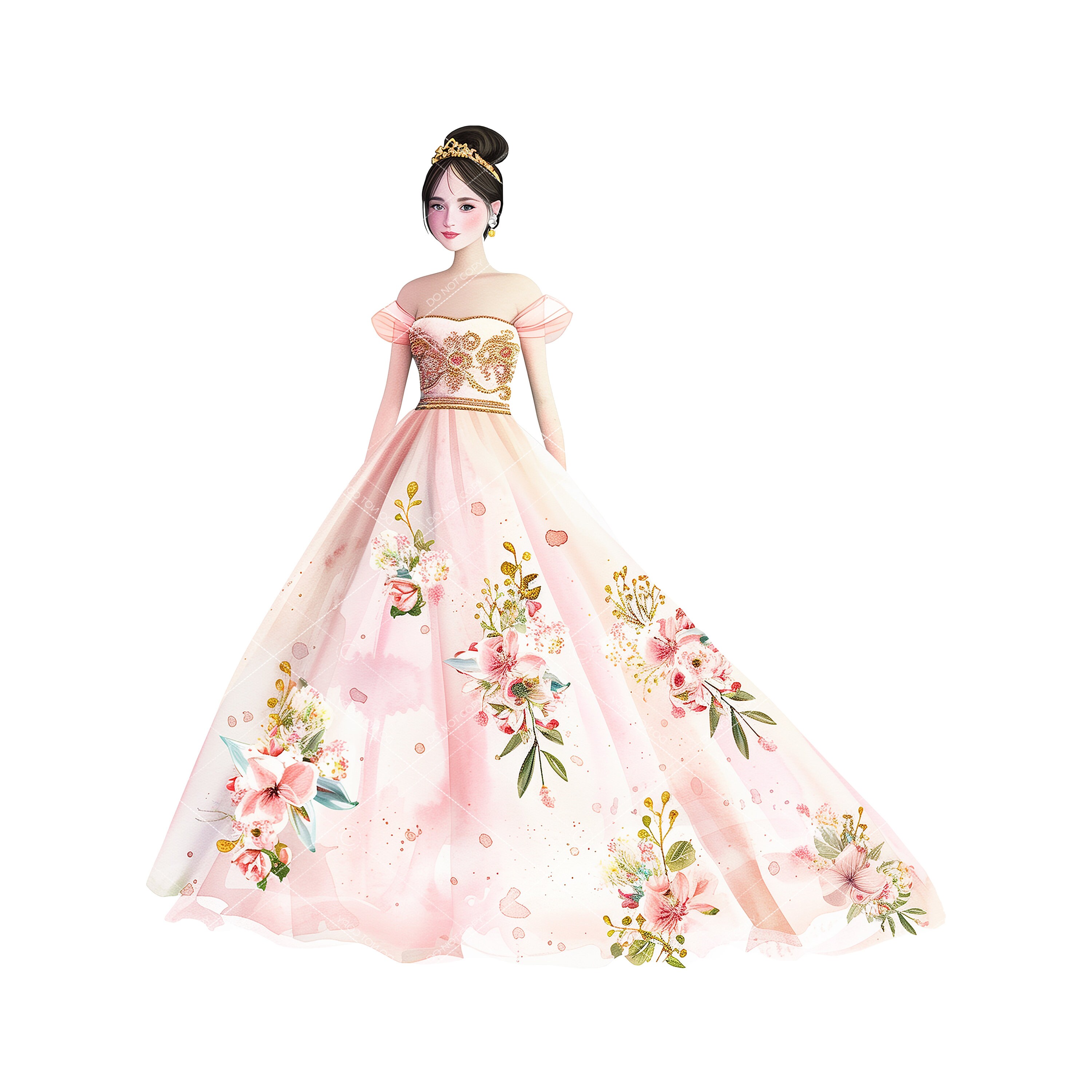 Pink Rose Princess Clipart Set Gold Glitter Accents Perfect for ...