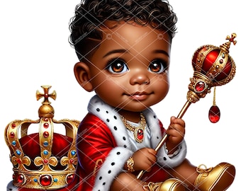African American Baby Prince Clipart: Royal Blue & Gold (PNG) - Etsy