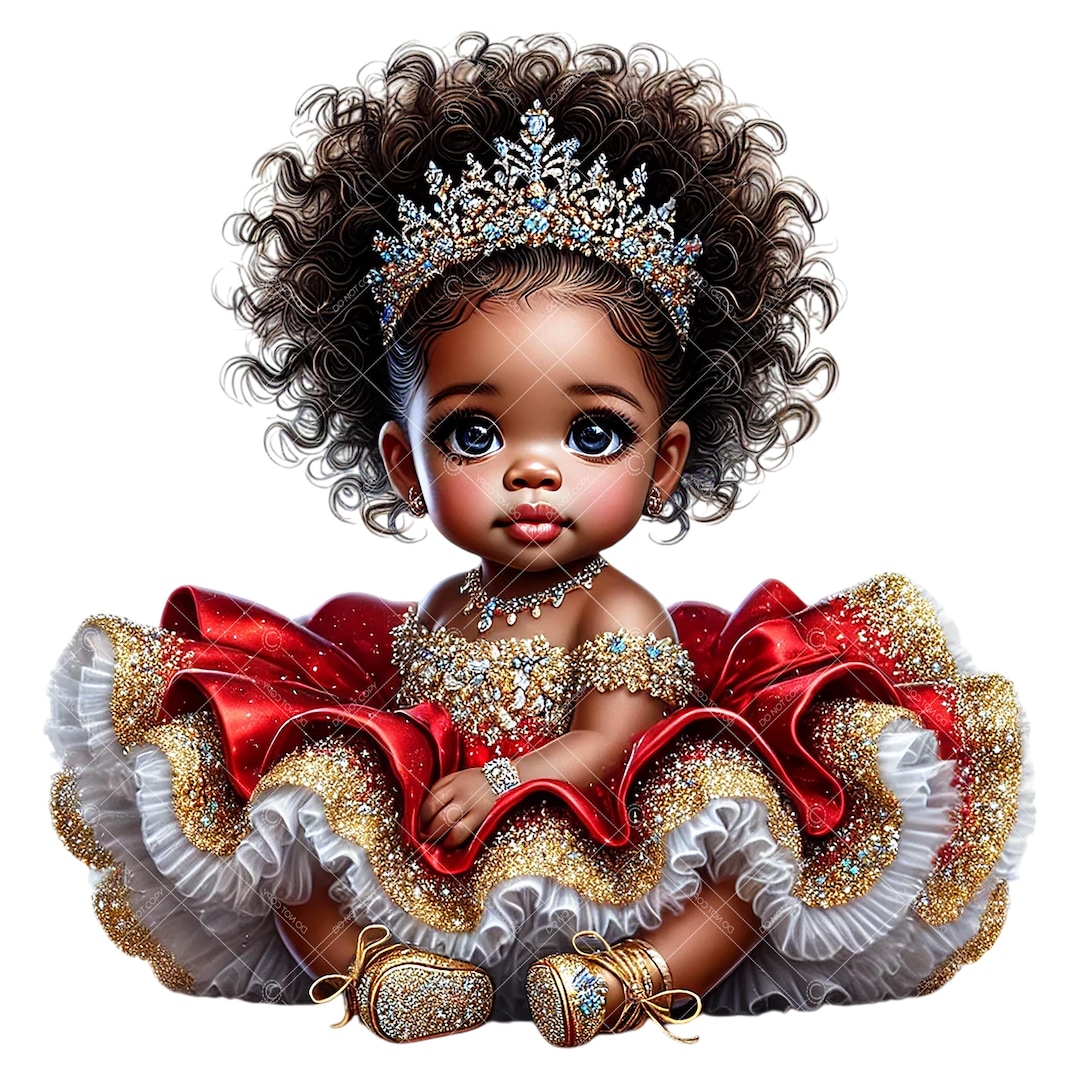 Luxury African American Baby Girl Clipart | Red and Gold Princess | Red ...