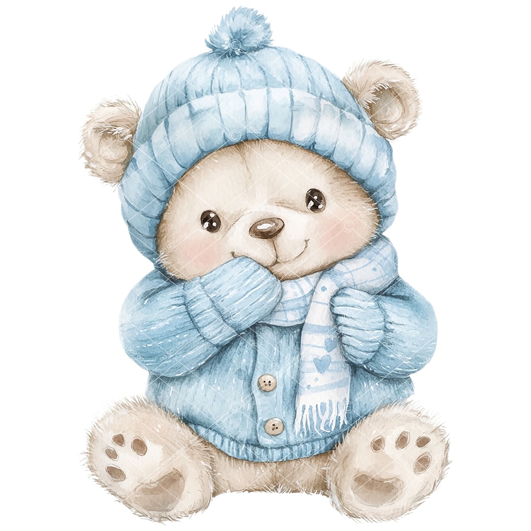 Winter Bear Clipart Set: Blue Hat and Scarf (digital Download) - Etsy