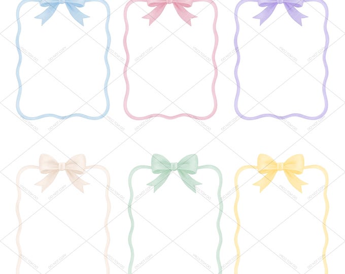 Watercolor Coquette Bow Ribbon Frames: 5x7 PNG Clipart (set of 6 ...