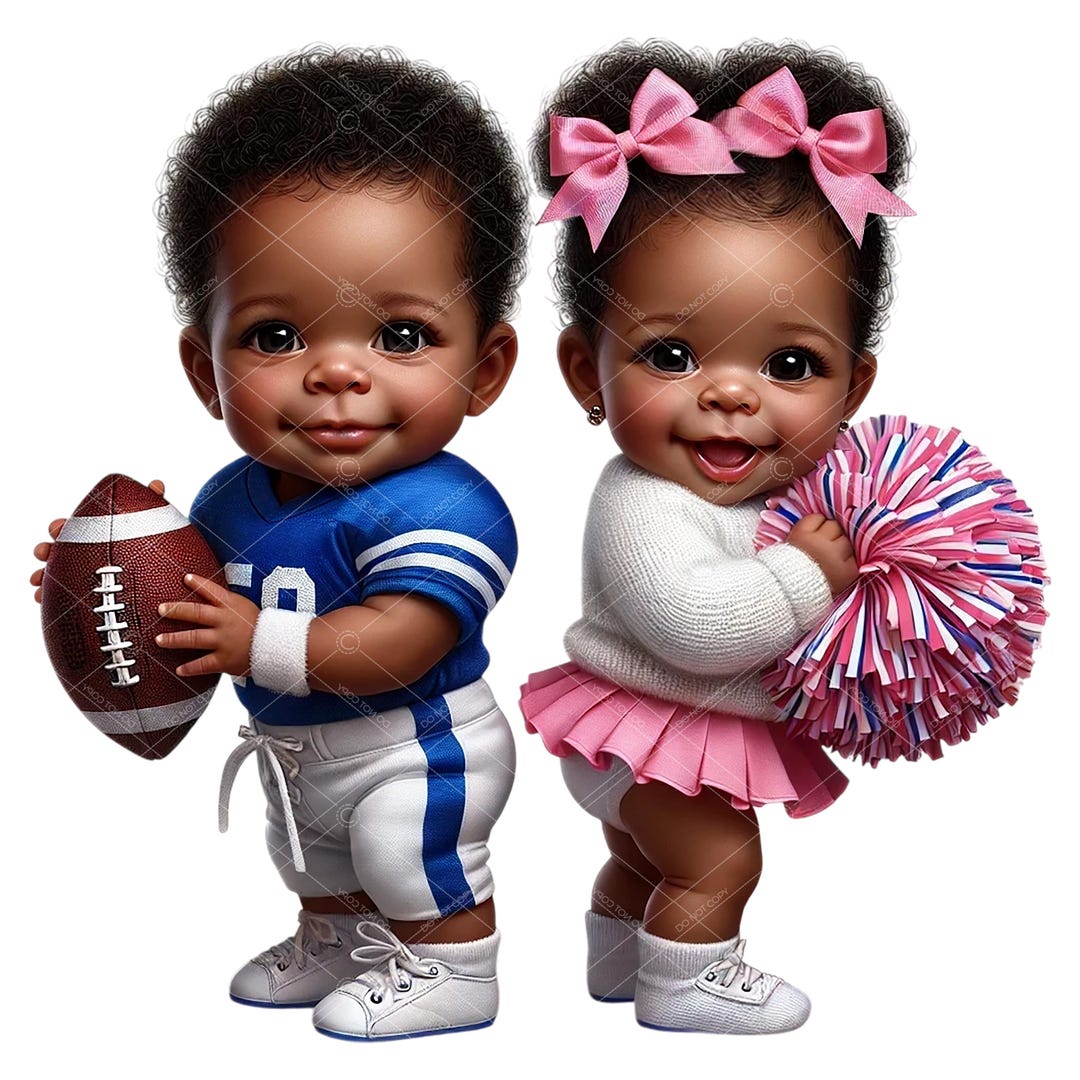Cute African American Baby Football Player and Cheerleader Clipart ...