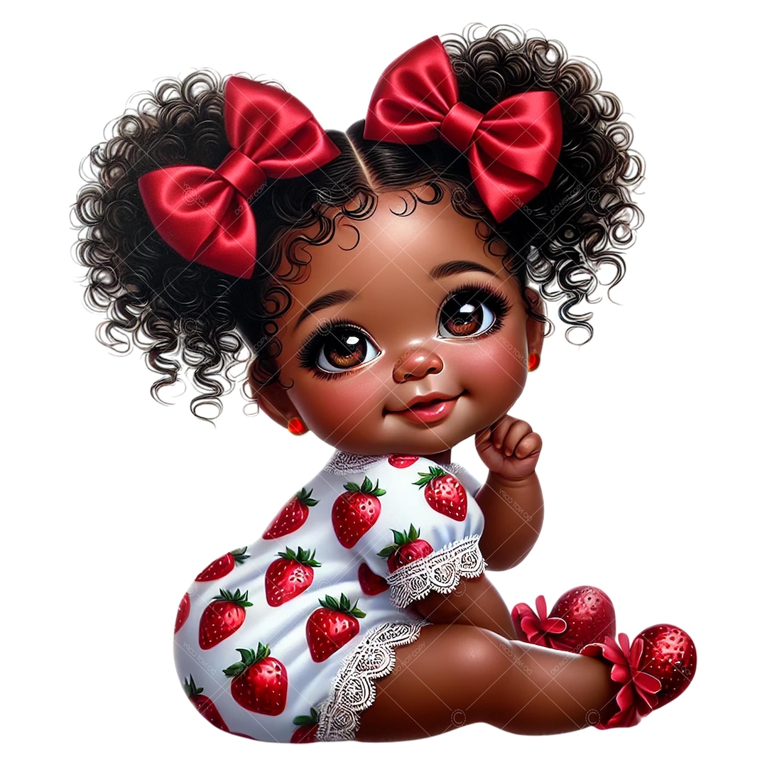 Strawberry Afro Baby Girl Clipart: PNG, Baby Shower (digital Download ...