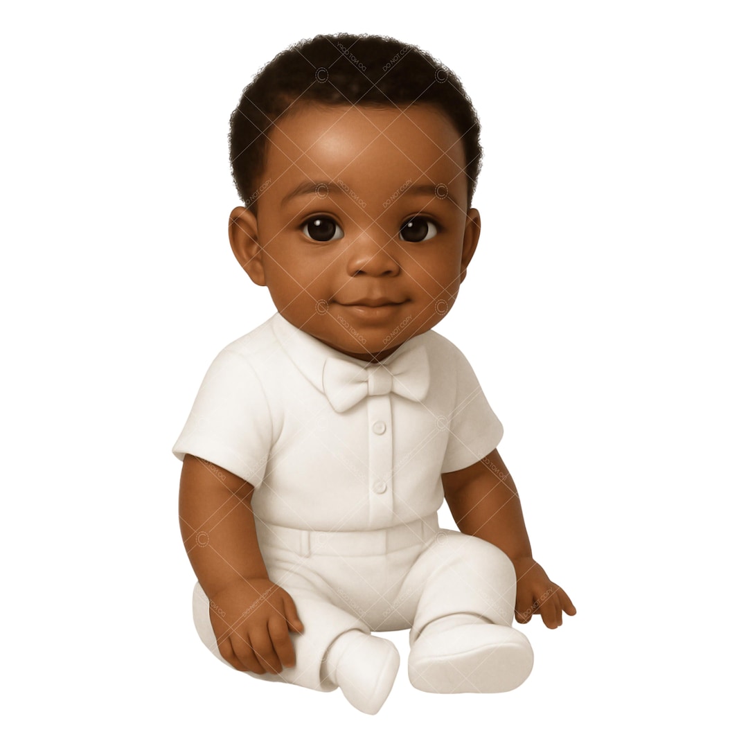 African American Baby Boy Clipart – White Bow Tie Outfit – Sitting ...