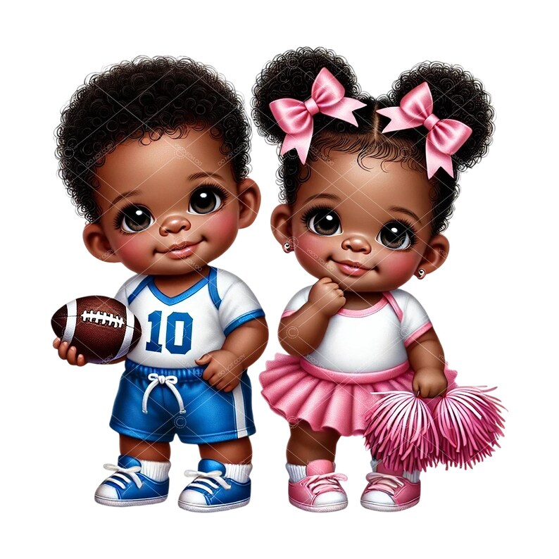 African American Baby Football & Cheerleader Clipart (digital Download ...