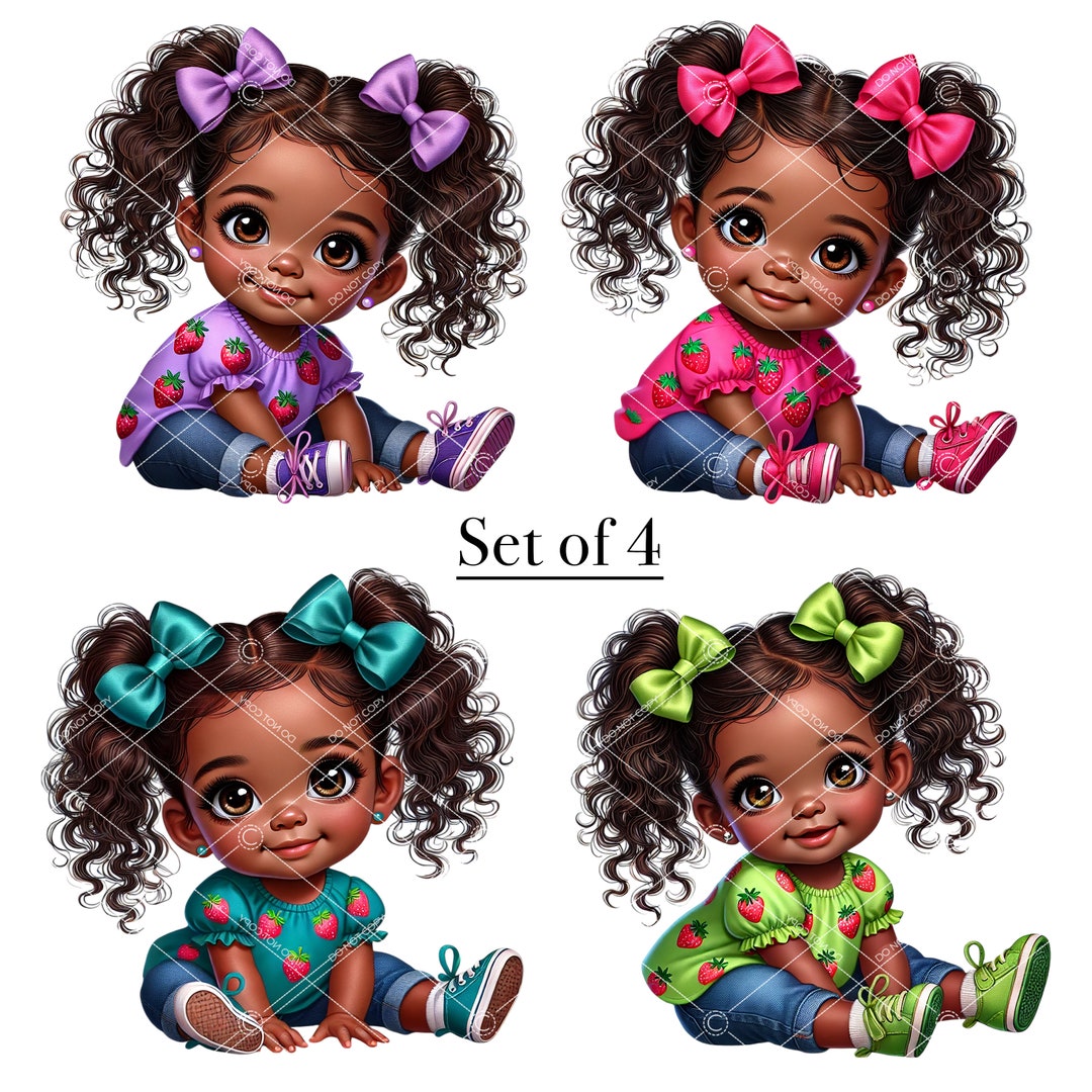 Strawberry Afro Baby Girl Clipart: Baby Shower Graphics (digital ...