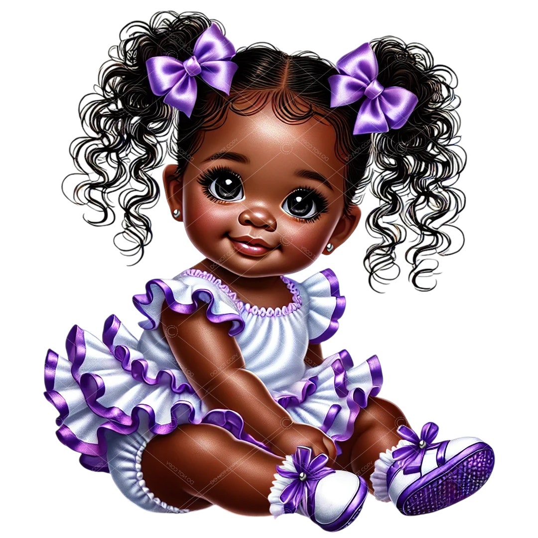Purple Afro Baby Girl Clipart,pigtail Baby Girl Clipart,afro Baby Girl ...