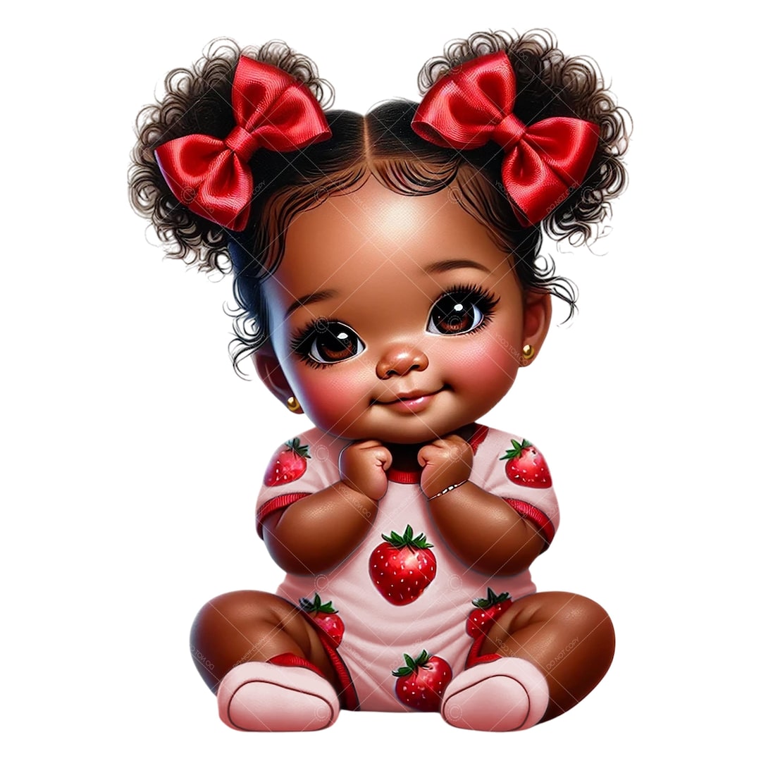 Strawberry Afro Baby Girl Clipart: Pink Baby Shower Design (digital ...