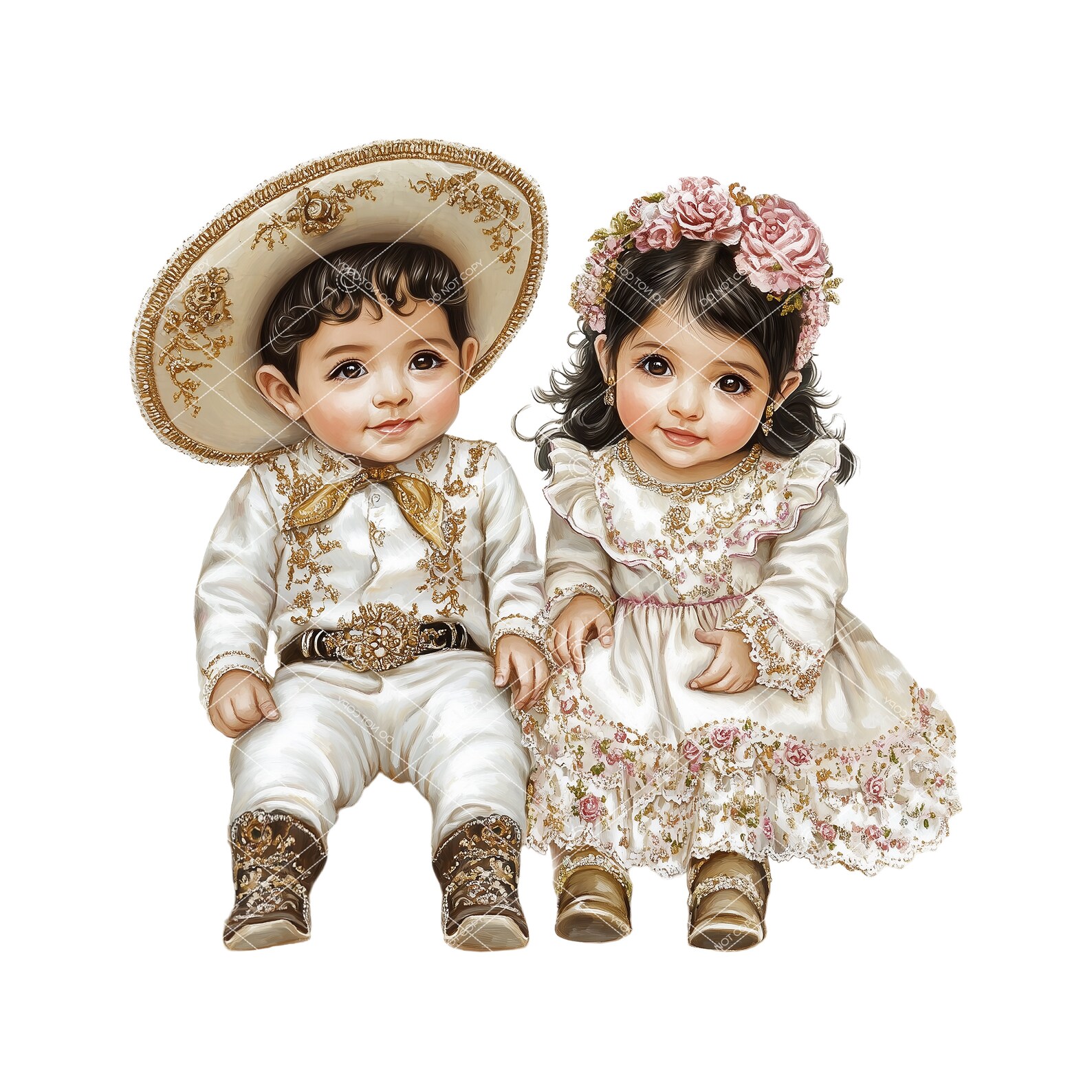 Gold Charro Charra Twins Clipart: Baptism Design (PNG) - Etsy