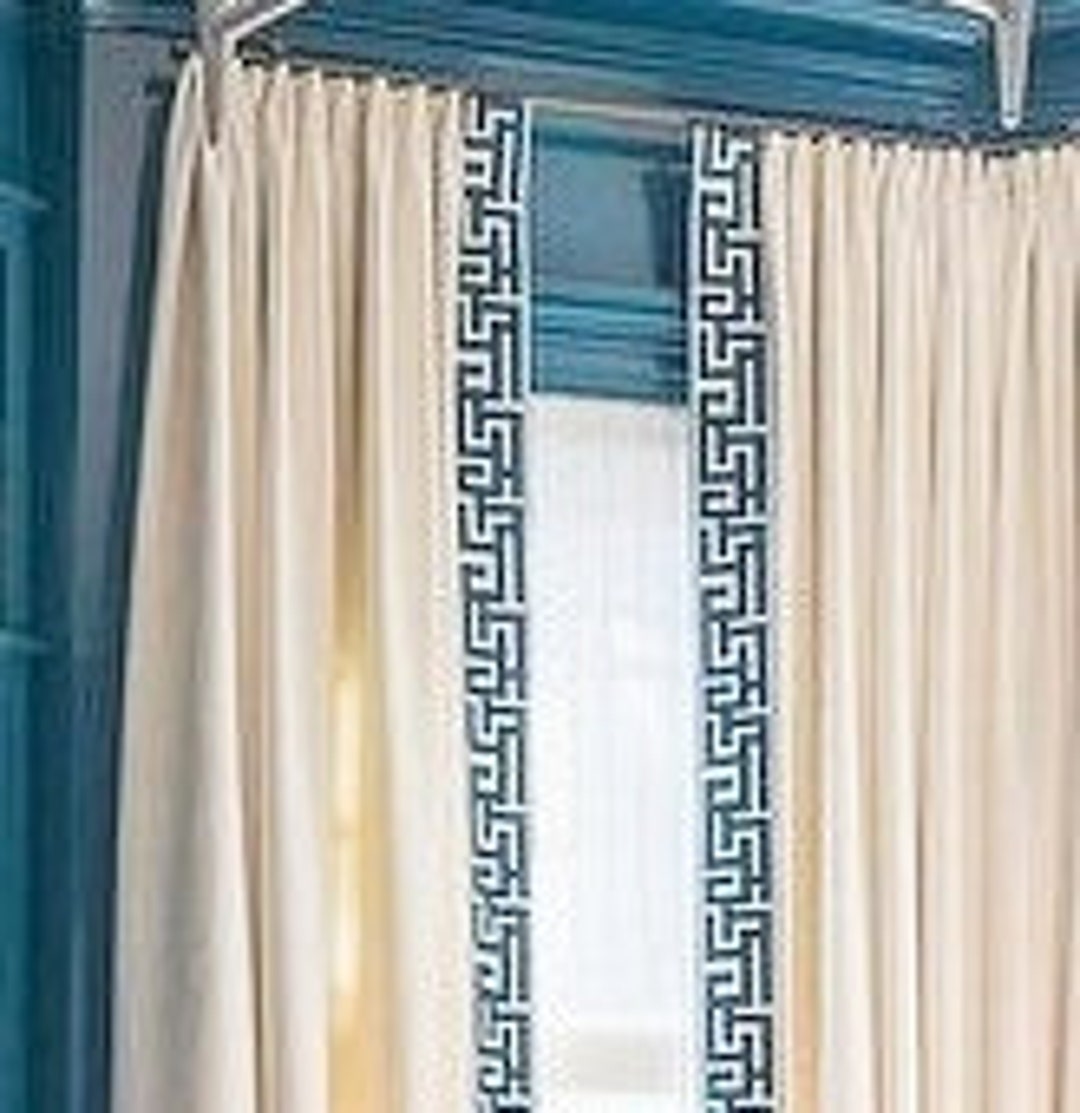 Custom Cotton Drapes With 5" Wide Greek Designer Trim - Thermal Lining ...