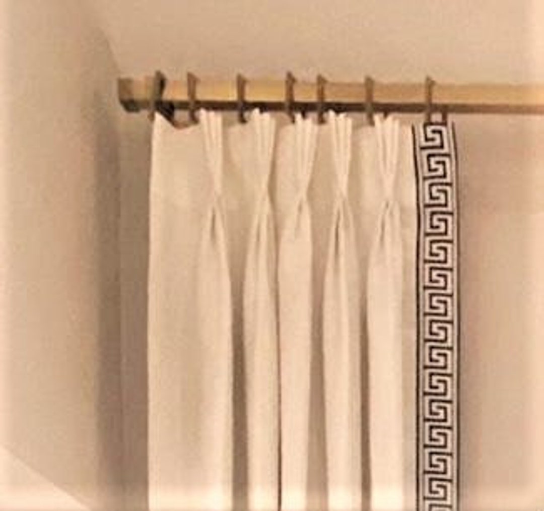 The Linen Greek Key Trim Drapes With Thermal Lining - Etsy