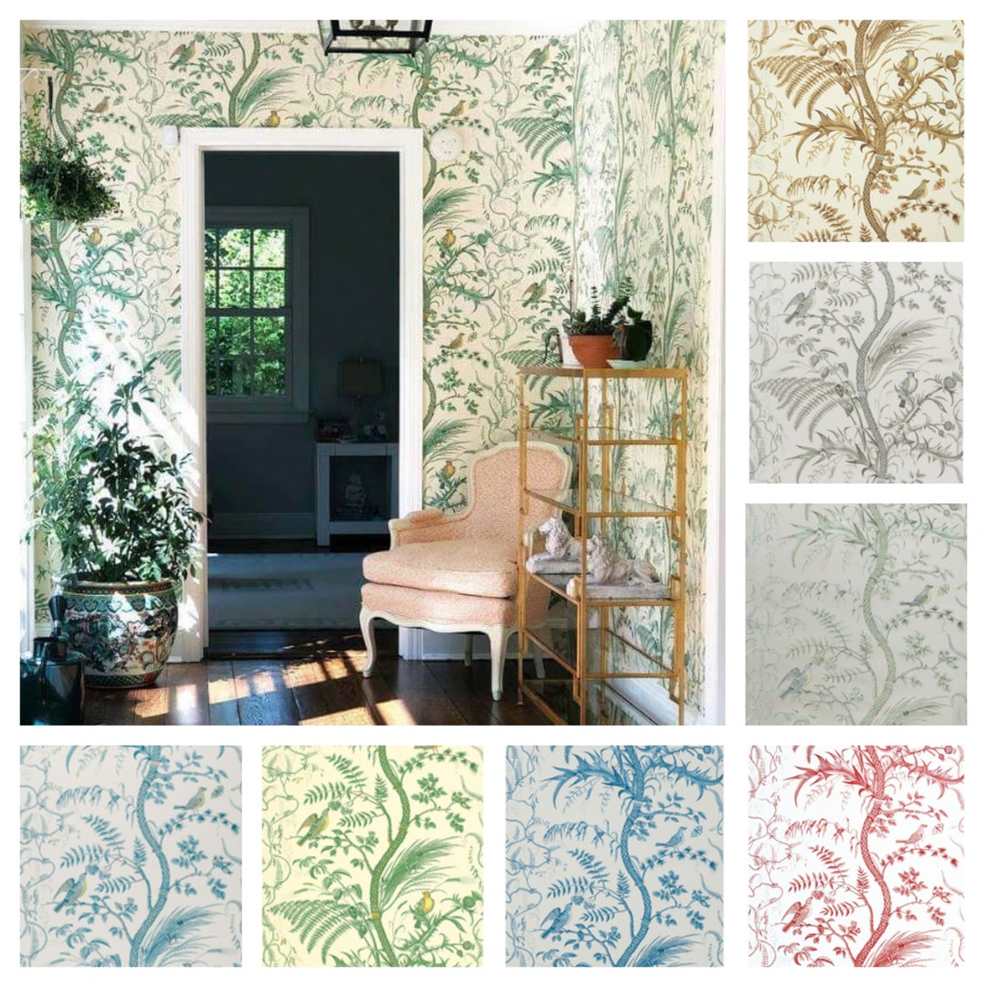 Brunschwig & Fils Bird and Thistle Wallpaper priced and Sold by 11-yard ...