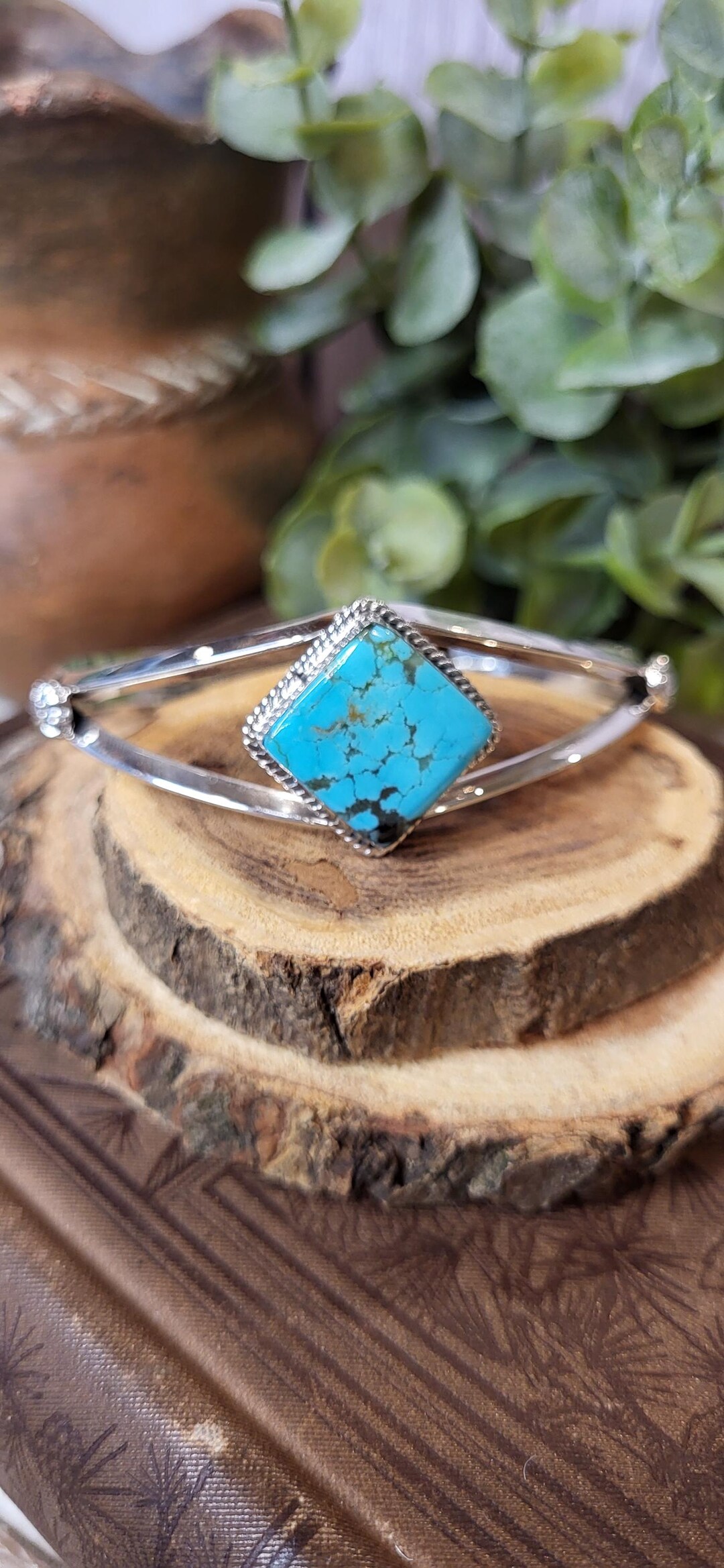 Native American Navajo Sterling Silver Turquoise Split Shank Bracelet ...