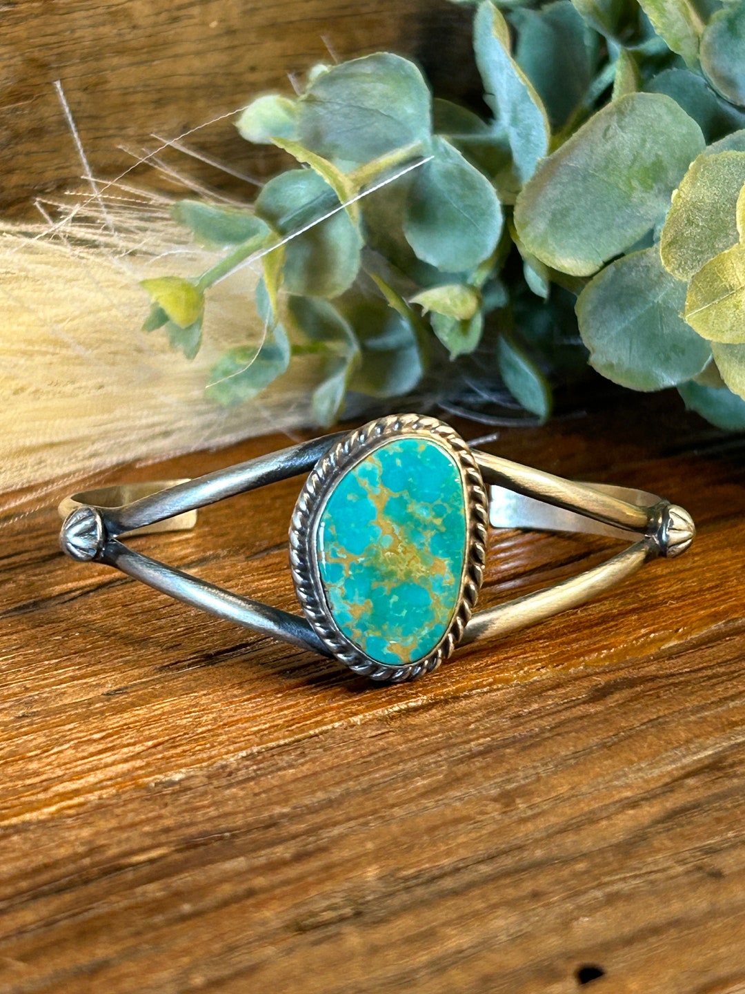 Native American Navajo Sterling Silver Kingman Turquoise Bracelet Cuff ...