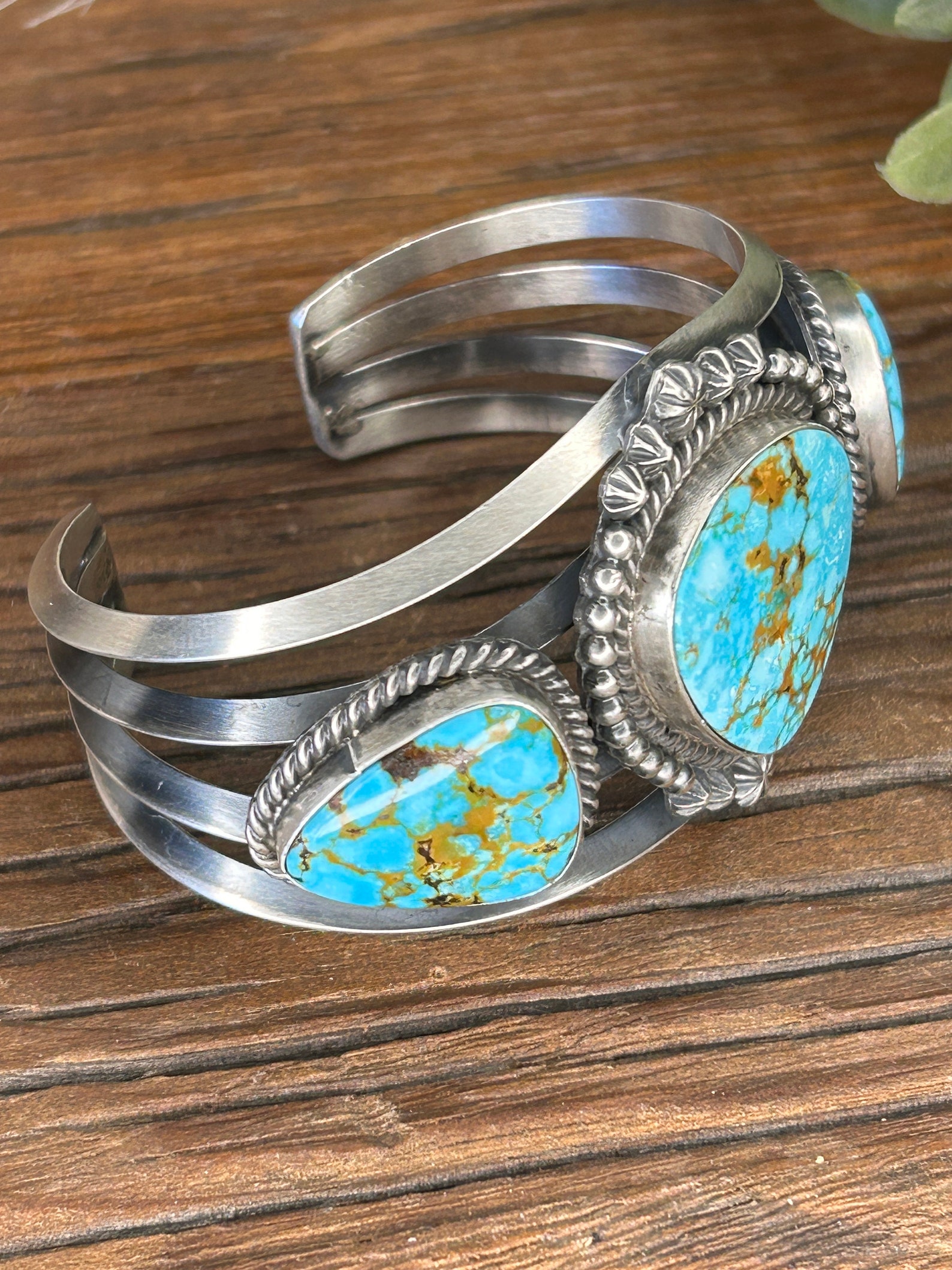 Native American Navajo Sterling Silver Kingman Turquoise Bracelet Cuff ...