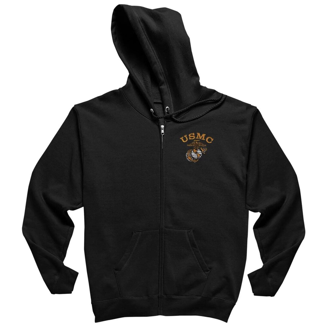 Marine Corps Embroidered Full Zip Hoodie Tonal USMC EGA Black - Etsy