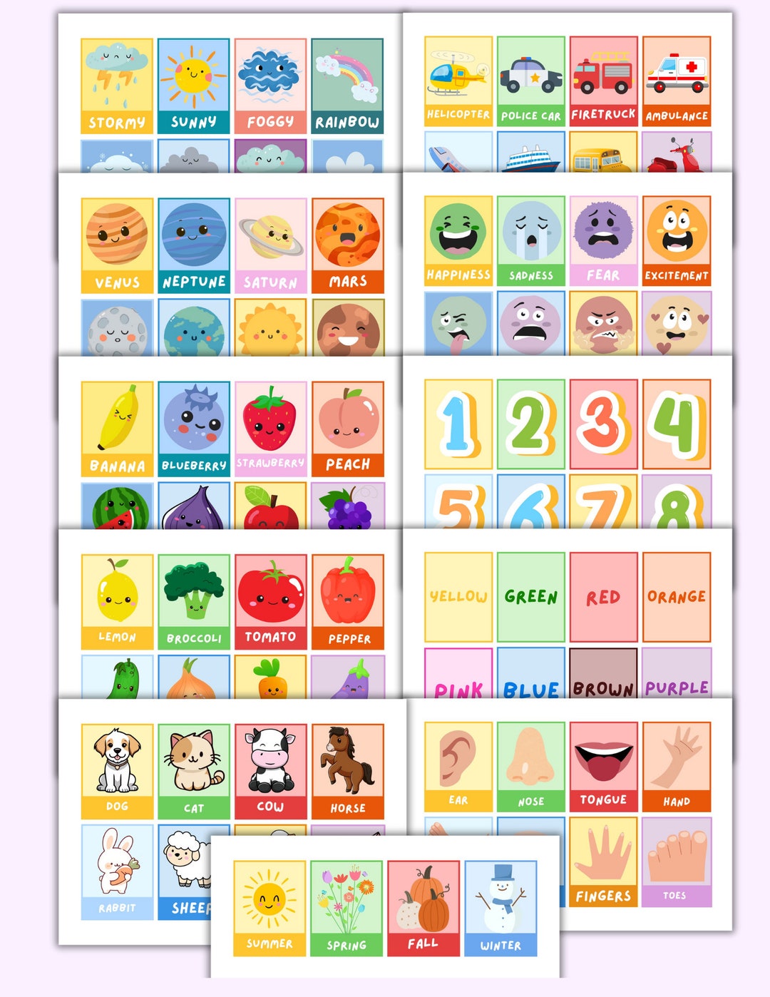 Educational Flashcards Set for Kids - Printable Learning Cards ...