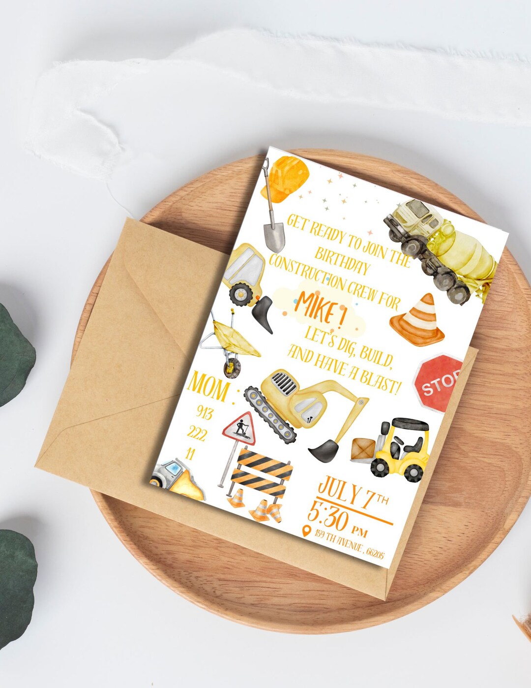 Editable Construction Birthday Invitation Card Template , Boy ...