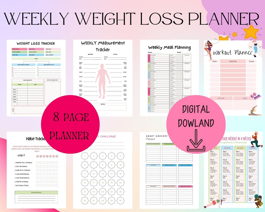 Weekly Digital Weight Loss Planner | Fitness and Diet Tracker ...