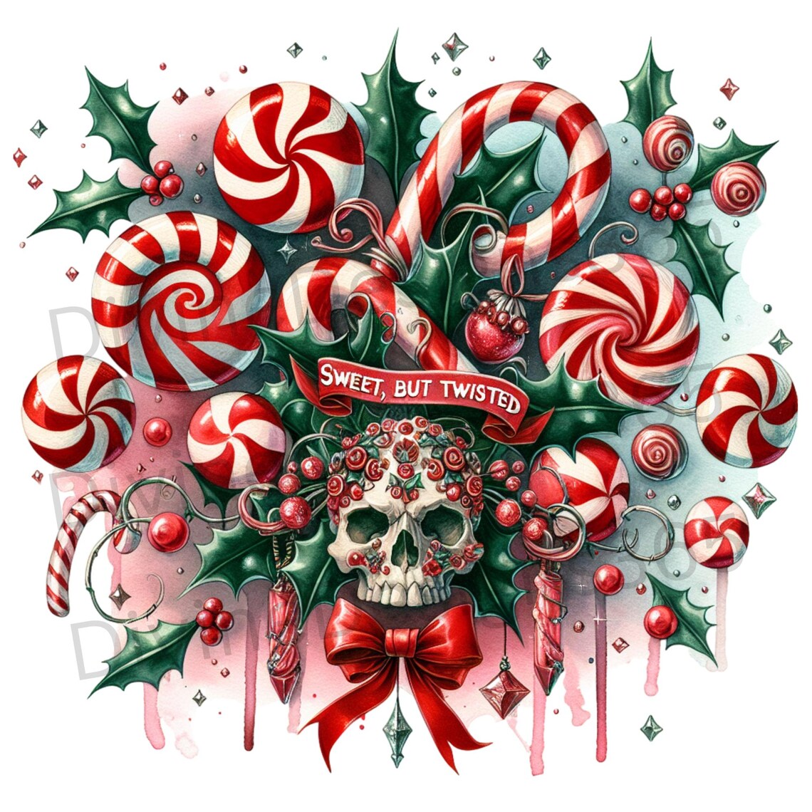 Sweet but Twisted Funny Christmas Skull Sublimation Design PNG, Candy ...