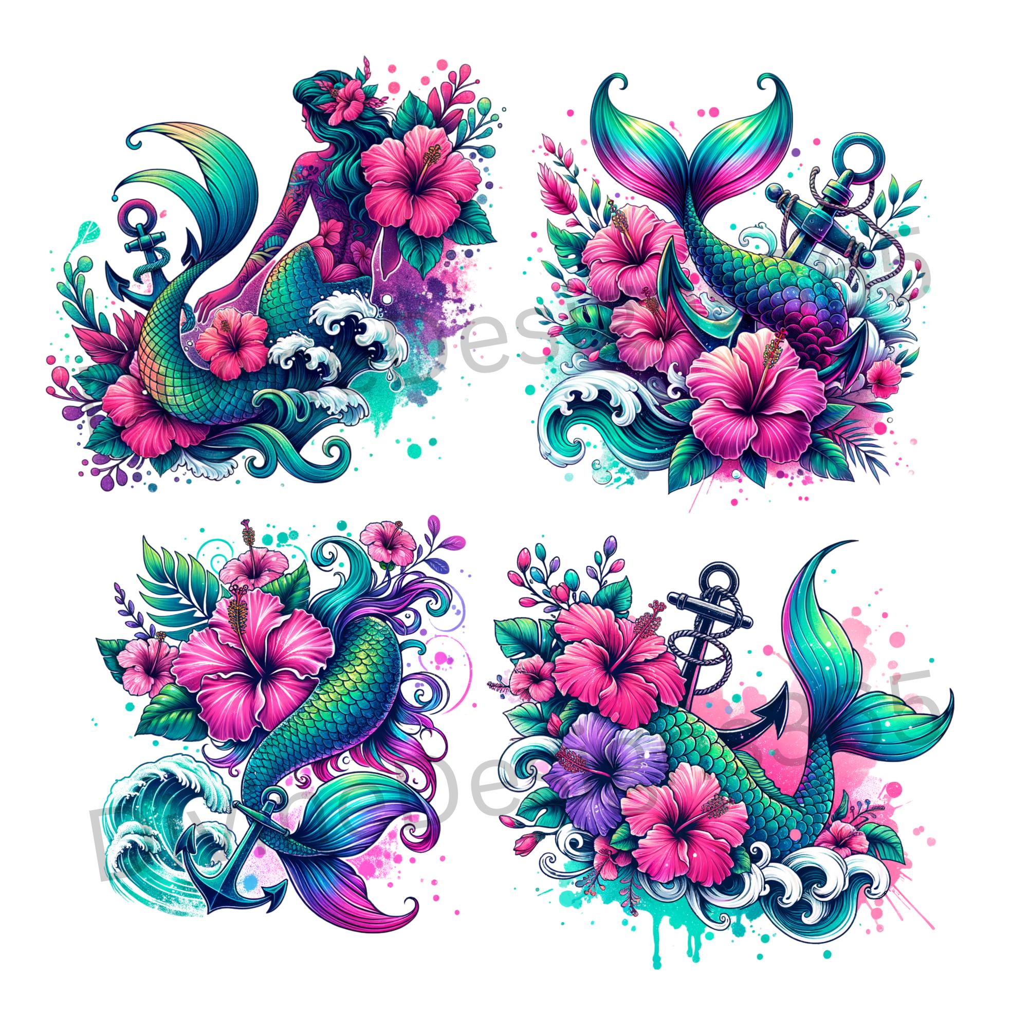 Tropical Mermaid Tails Clipart Set, Sublimation, Watercolor Underwater ...