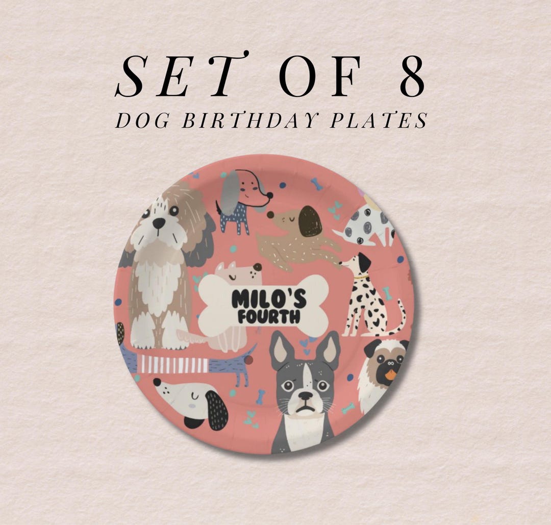 Custom Dog Party Paper Plates Set Cute Dog Breed Illustration Round ...