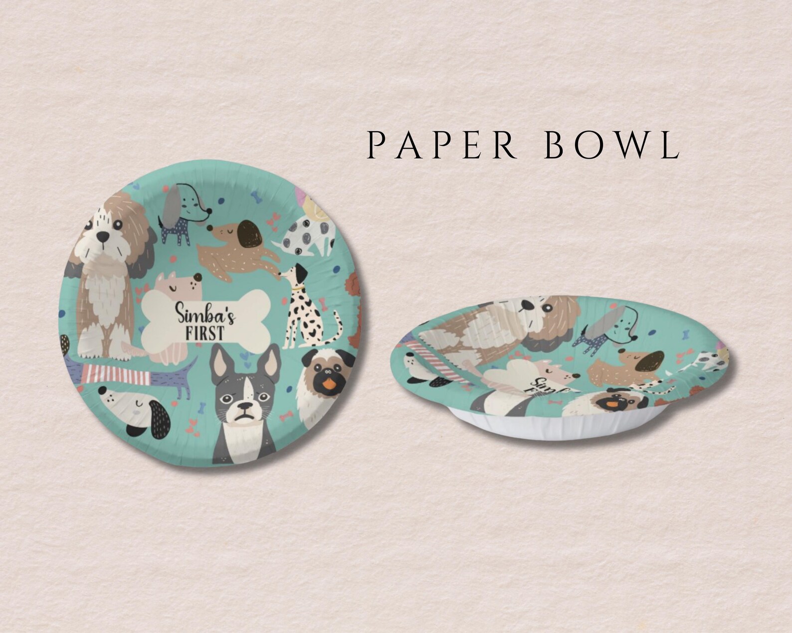 Custom Dog Party Paper Plates Set Cute Dog Breed Illustration Round ...