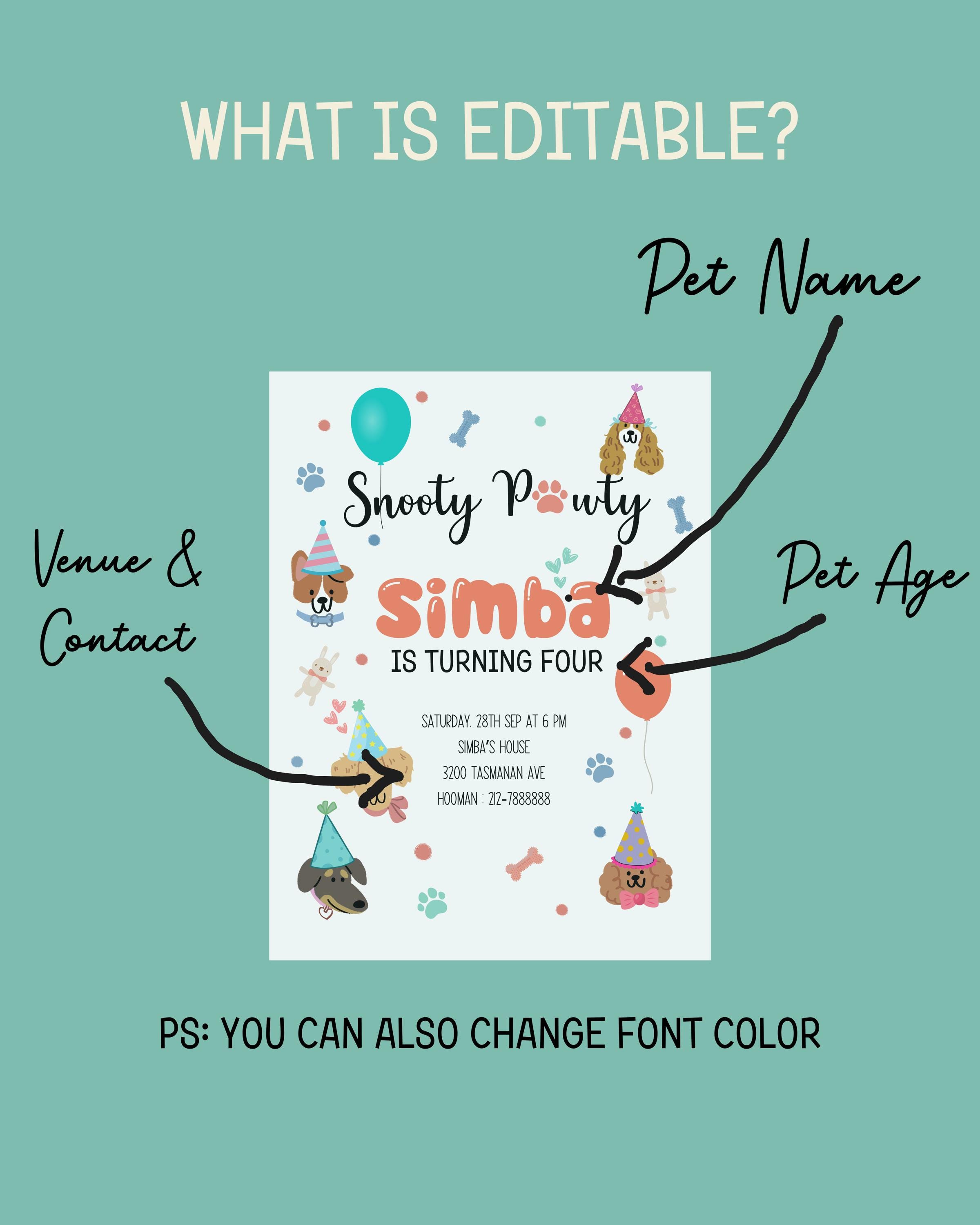 Dog 1st Birthday Party Invitation Dog Pawty Digital Download Editable ...