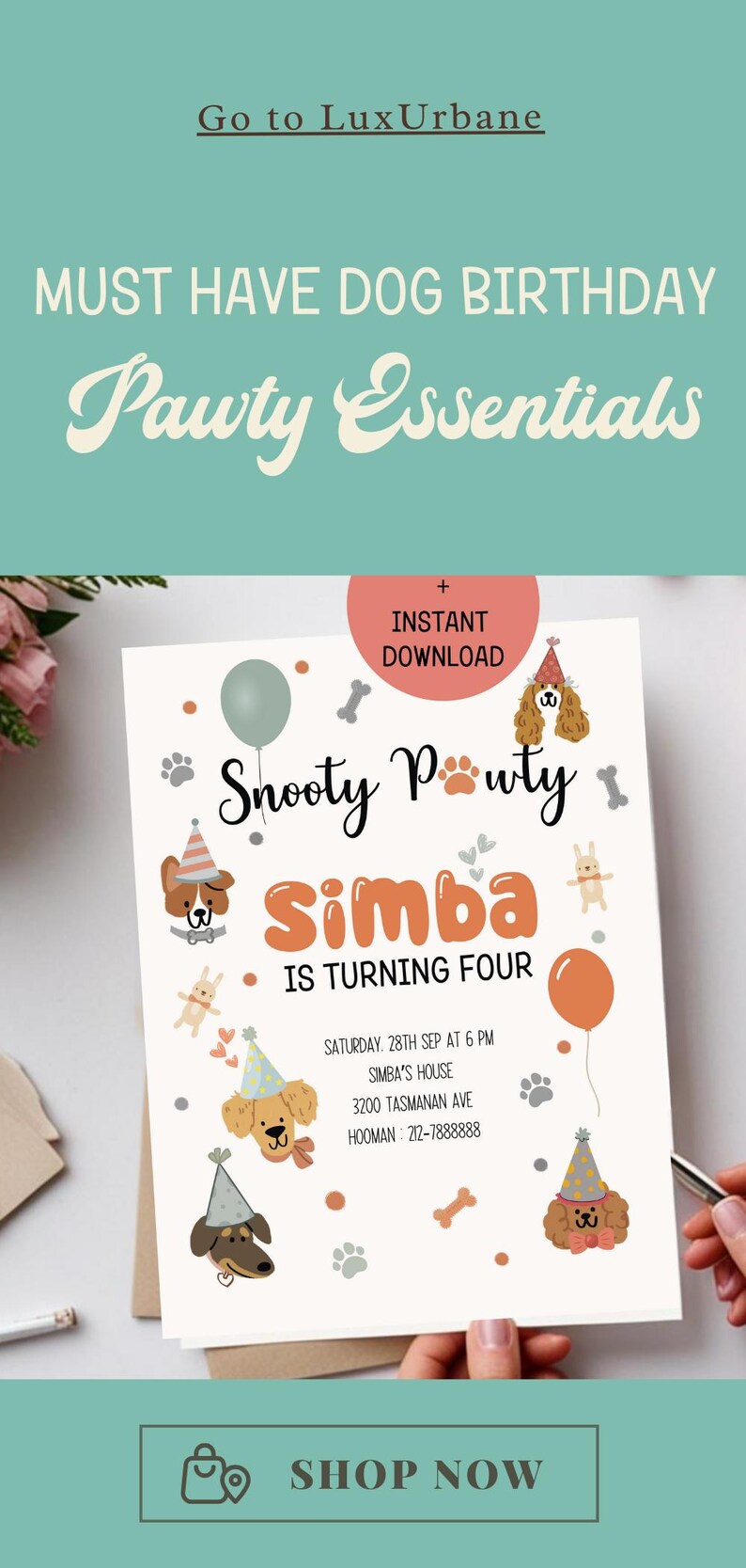 Dog 1st Birthday Party Invitation Dog Pawty Digital Download Editable ...